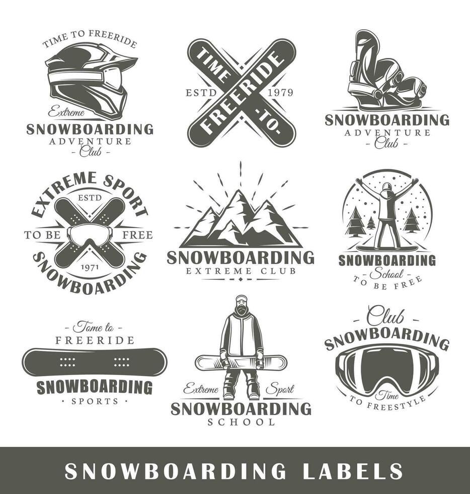 Vector set of vintage snowboarding labels 26555732 Vector Art at Vecteezy