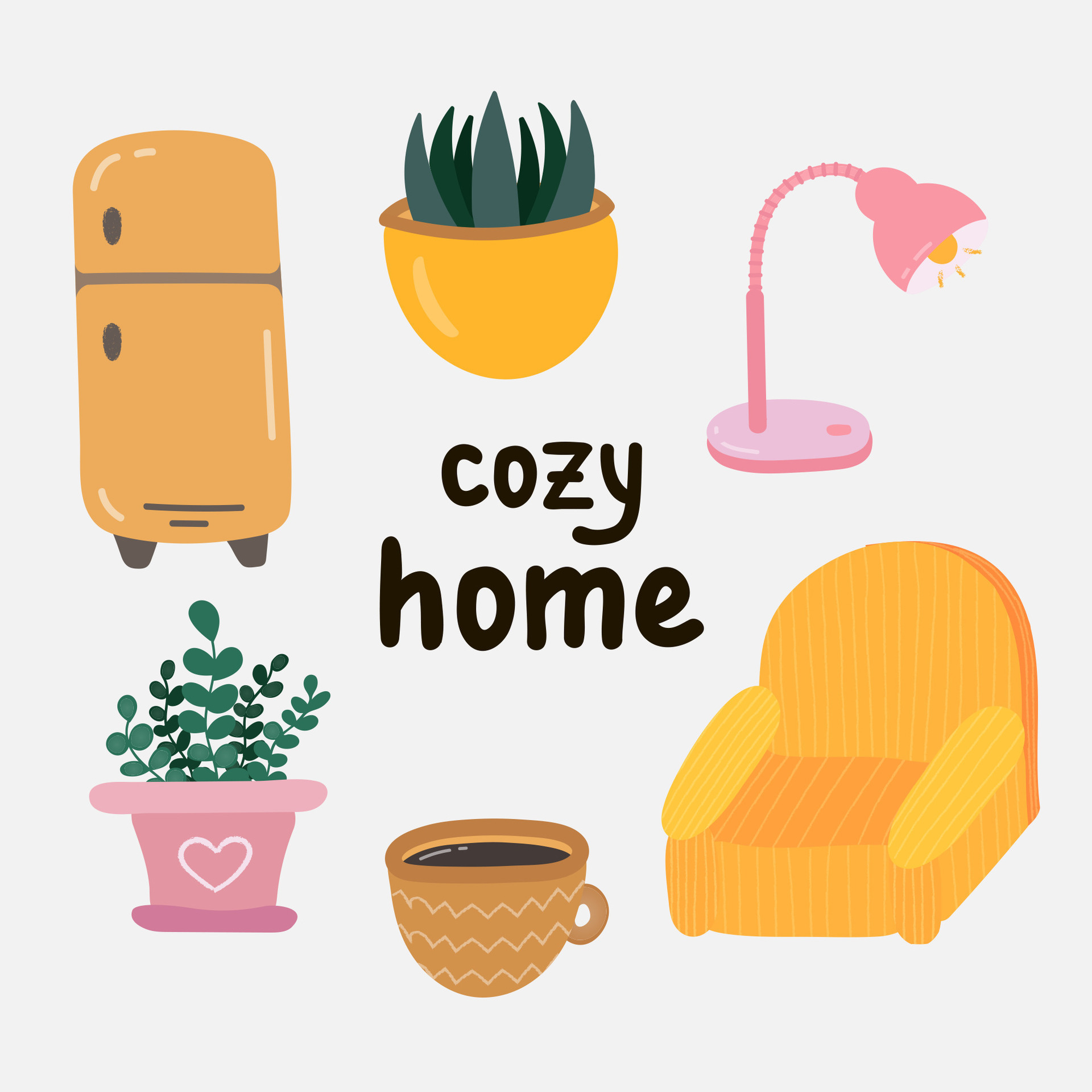 Set with hand drawn clipart of cozy home. Beautiful flat retro vector ...