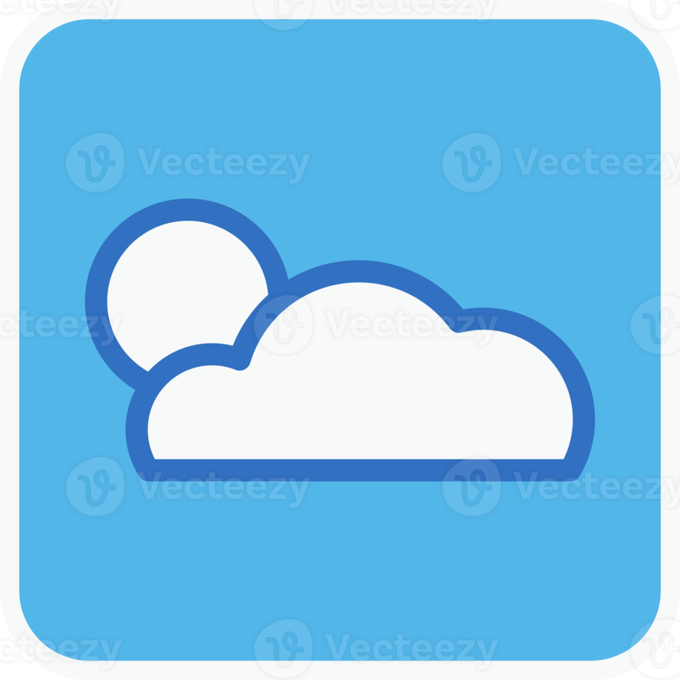 cloud and sun flat icon in blue square. 26561732 PNG