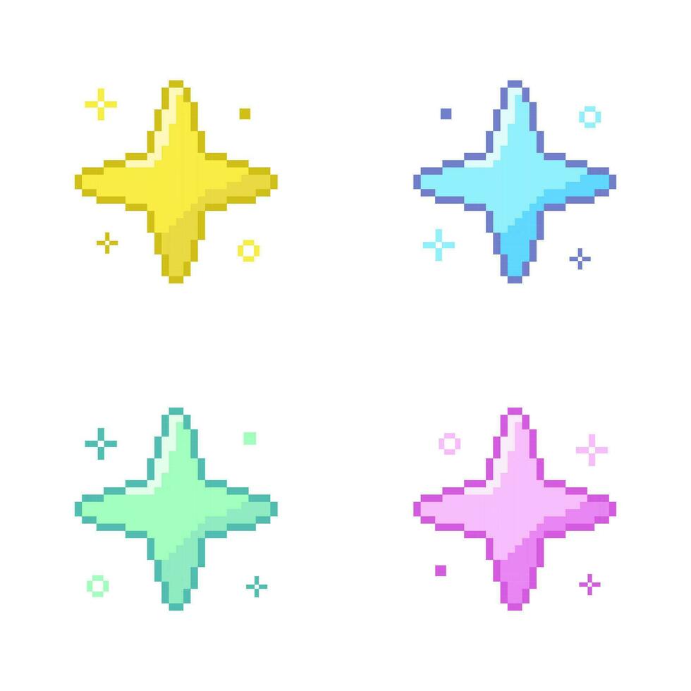 Pixel art adorable sparkling star, Sparkling pixel 8bit set. 26562408 Vector Art at Vecteezy