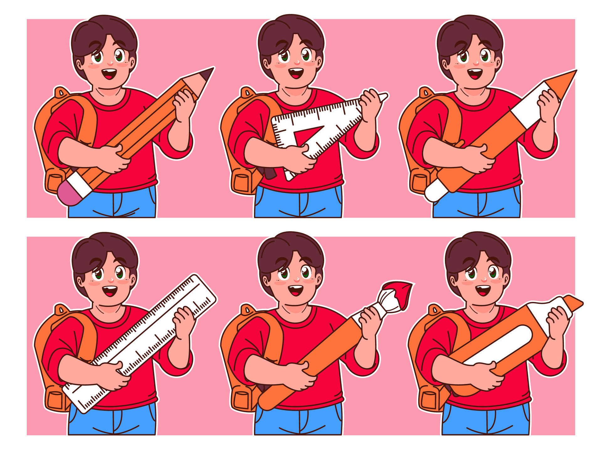 Children carrying school equipment, children holding pencil, children ...