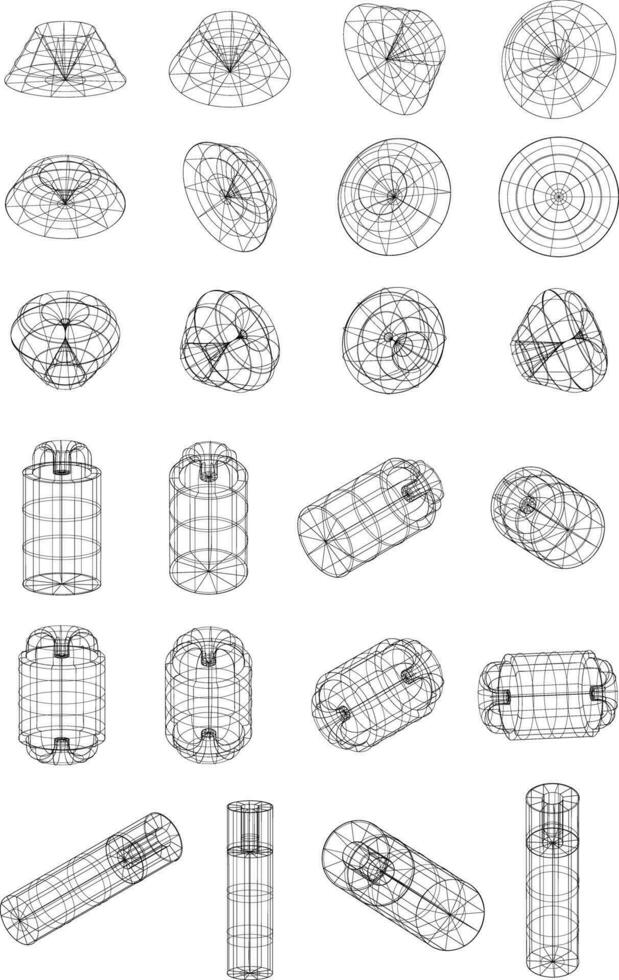 Set Of 3d Wireframe Objects Part 3 Collection Of 3d Wireframe
