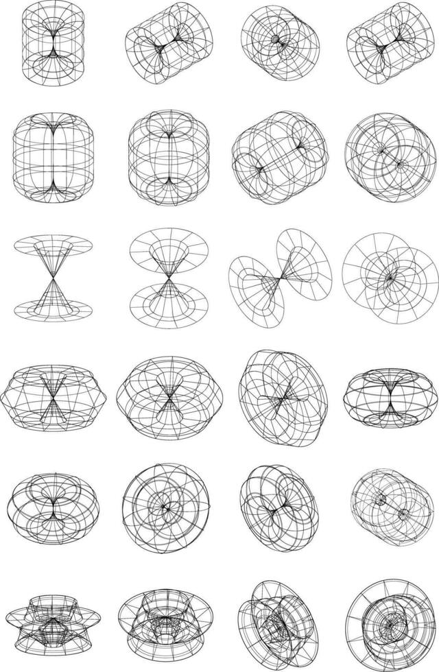 Set Of 3d Wireframe Objects Collection Of 3d Wireframe Illustrations 26563183 Vector Art At