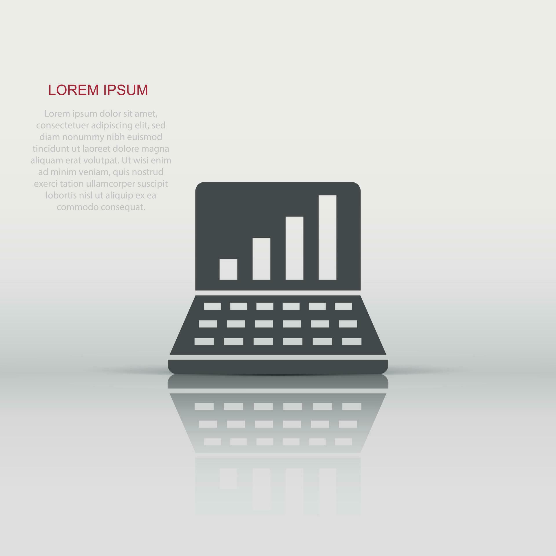 Laptop chart icon in flat style. SEO data vector illustration on white ...