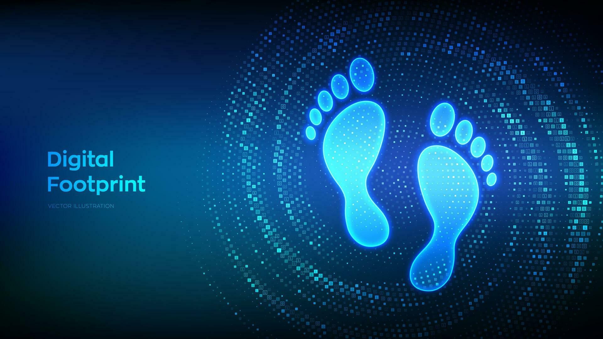 Digital footprint background made with binary code. Digital Signature. Biometric information ...