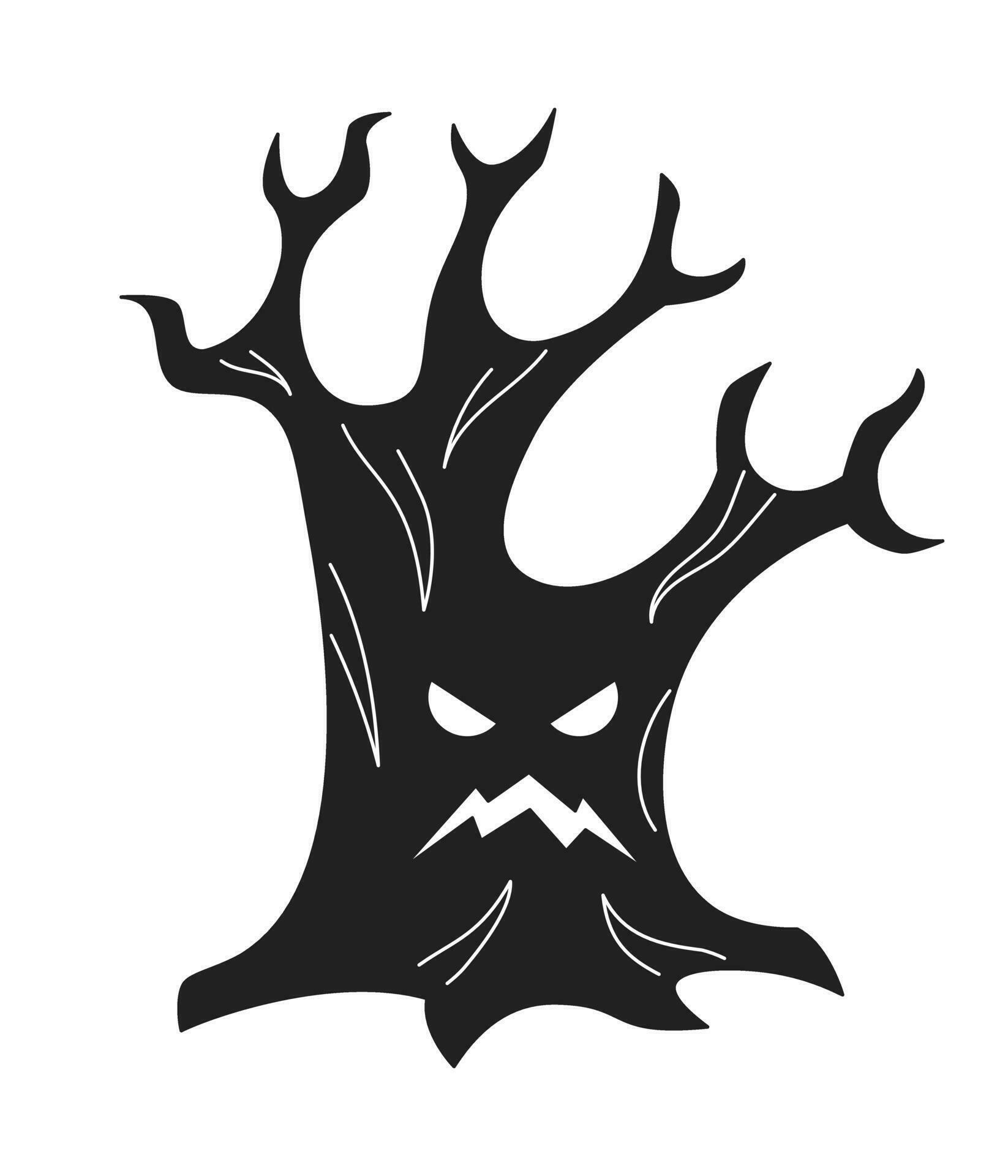 Spooky tree monochrome flat vector object. Halloween tree. Scary forest trunk. Haunted woods ...
