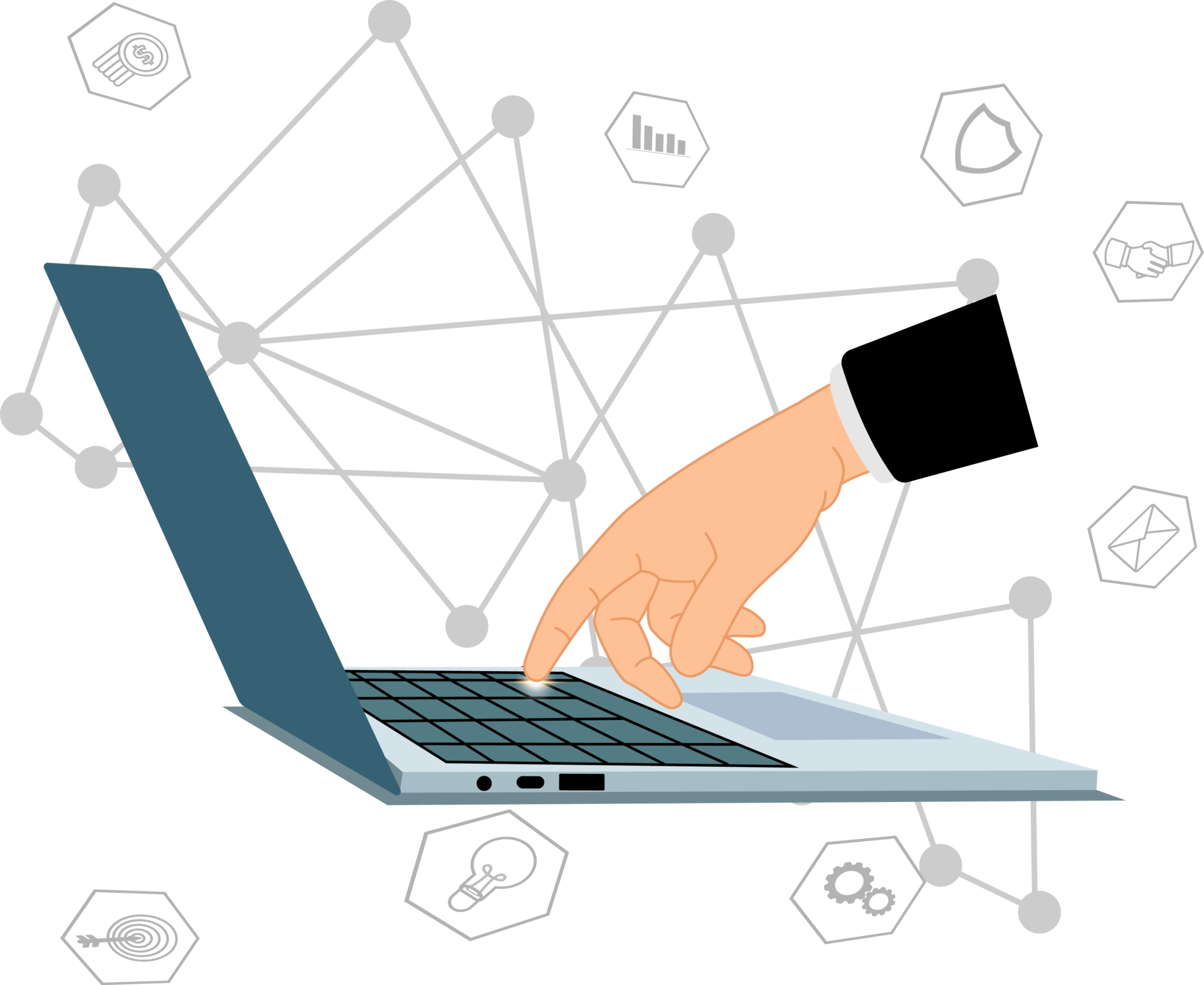 Businessman Working With Laptop Data Storage Network Business Technology Management Of Big