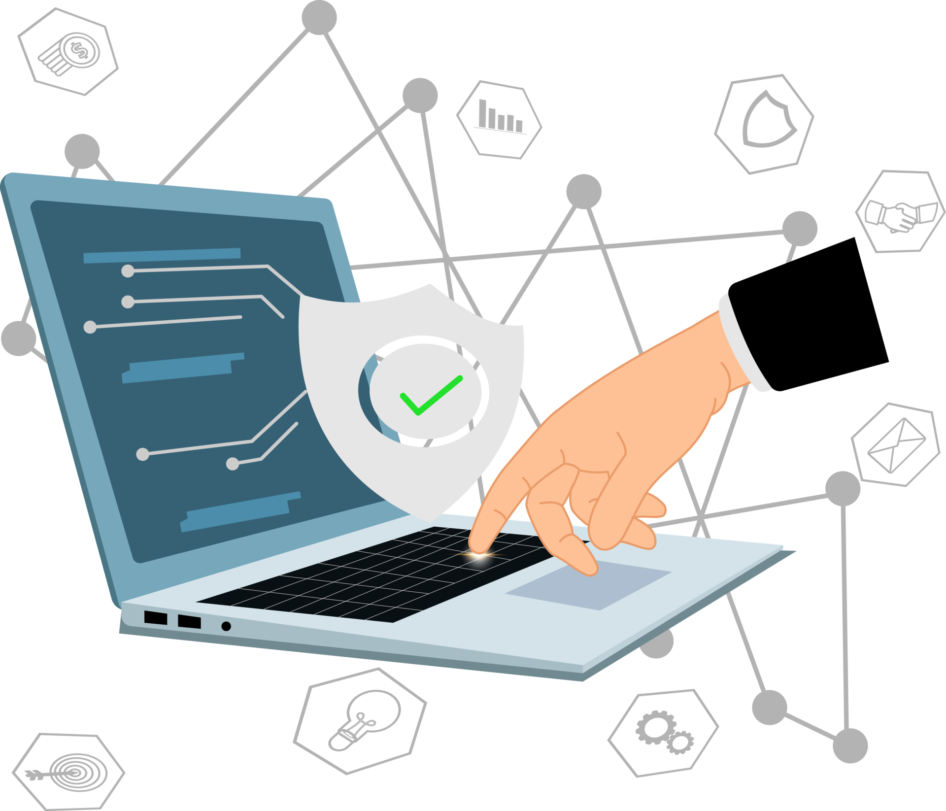 Businessman Using Laptop Secure Encryption Technology Security Internet Access Encryption Of