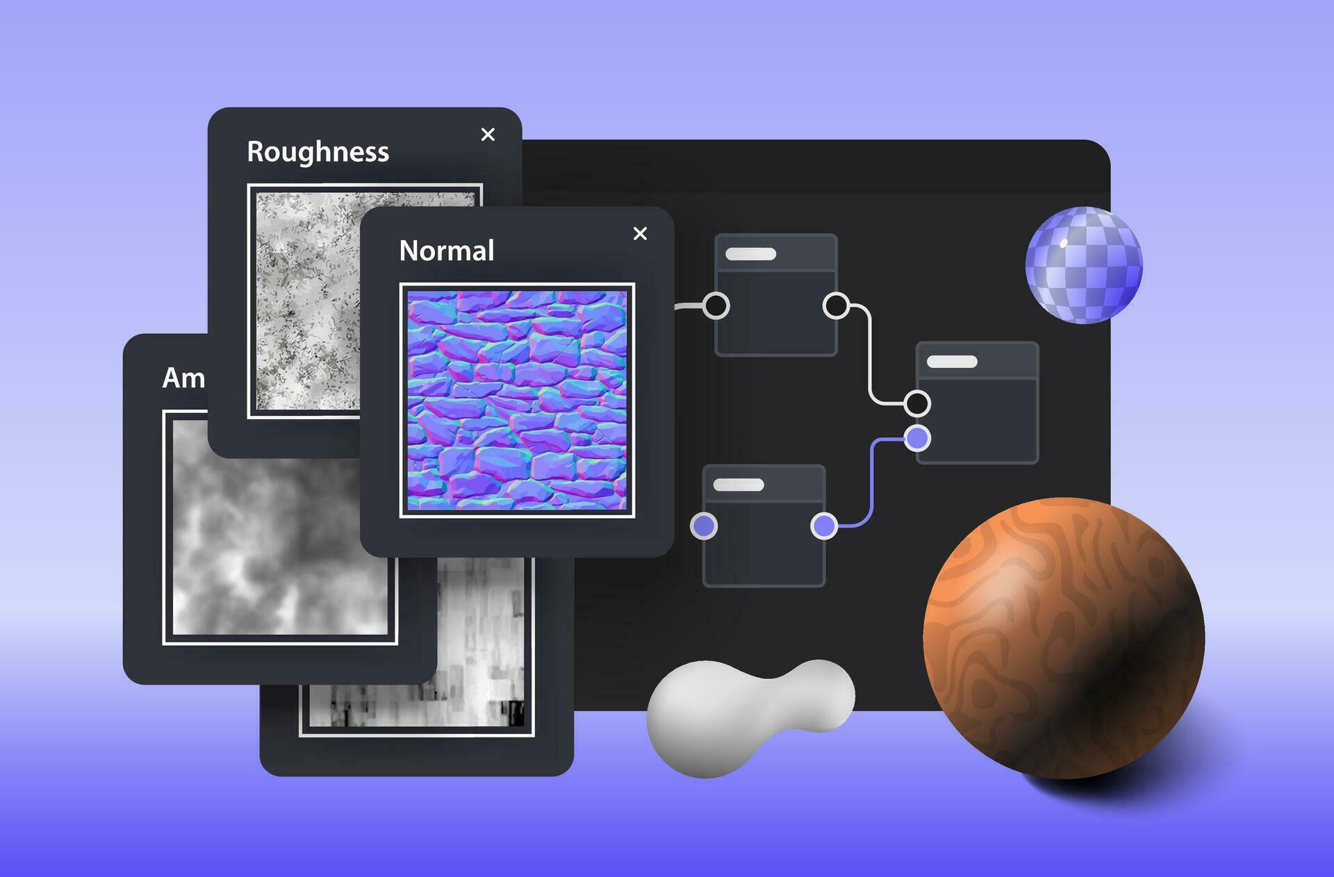 Textures for 3D modeling. Nodegraph. Vector illustration. 26567533 ...