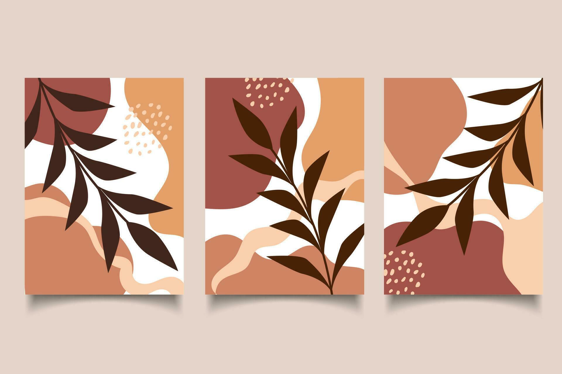 Set of poster abstract tropical leaves with hand drawn organic shapes design wall art or social ...