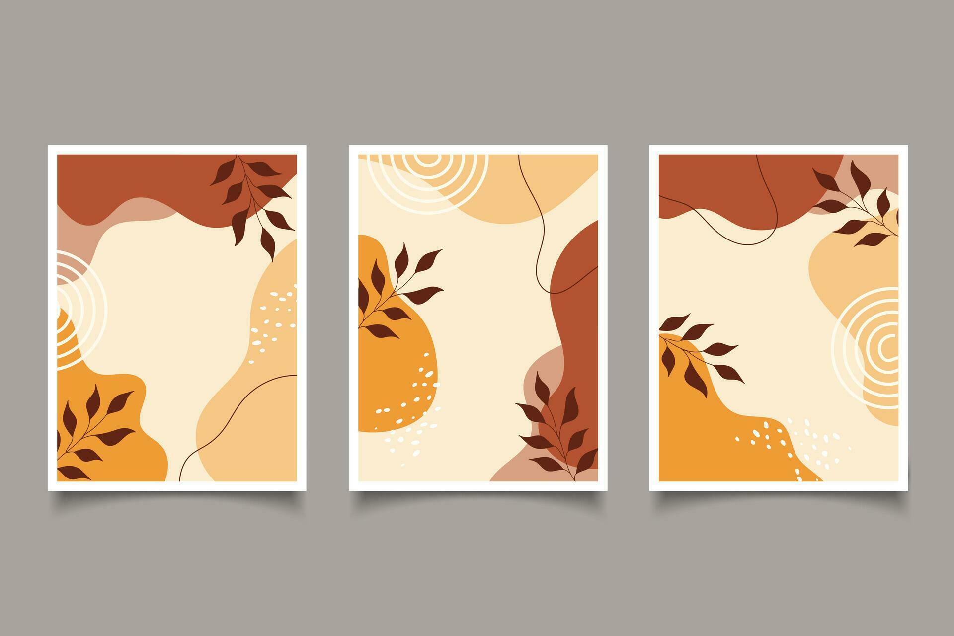 Set of poster abstract tropical leaves with hand drawn organic shapes design wall art or social ...