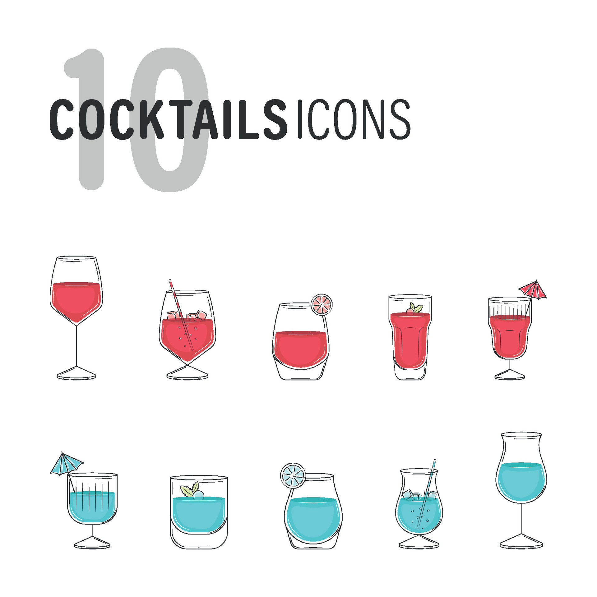 Set Of Diferent Colored Cocktail Glasses Vector 26581140 Vector Art At