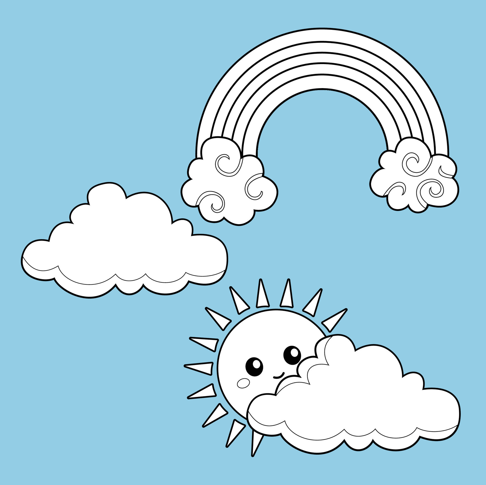 Cute Weather Rainbow Cloud Sun Sky Decoration Background Digital Stamp Outline 26583319 Vector ...