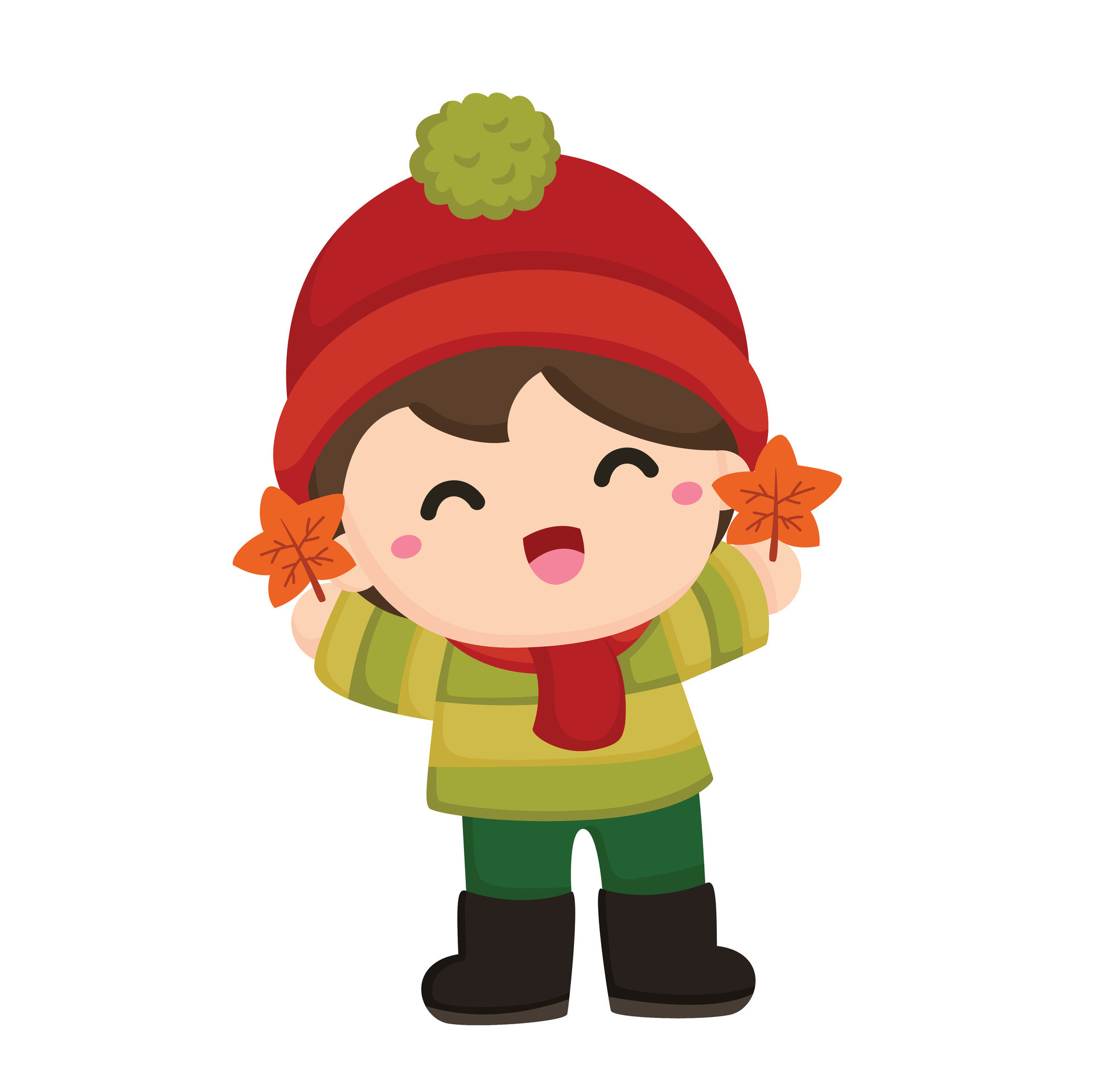 Happy Kids Autumn Season Holiday Cartoon Illustration Vector Clipart ...