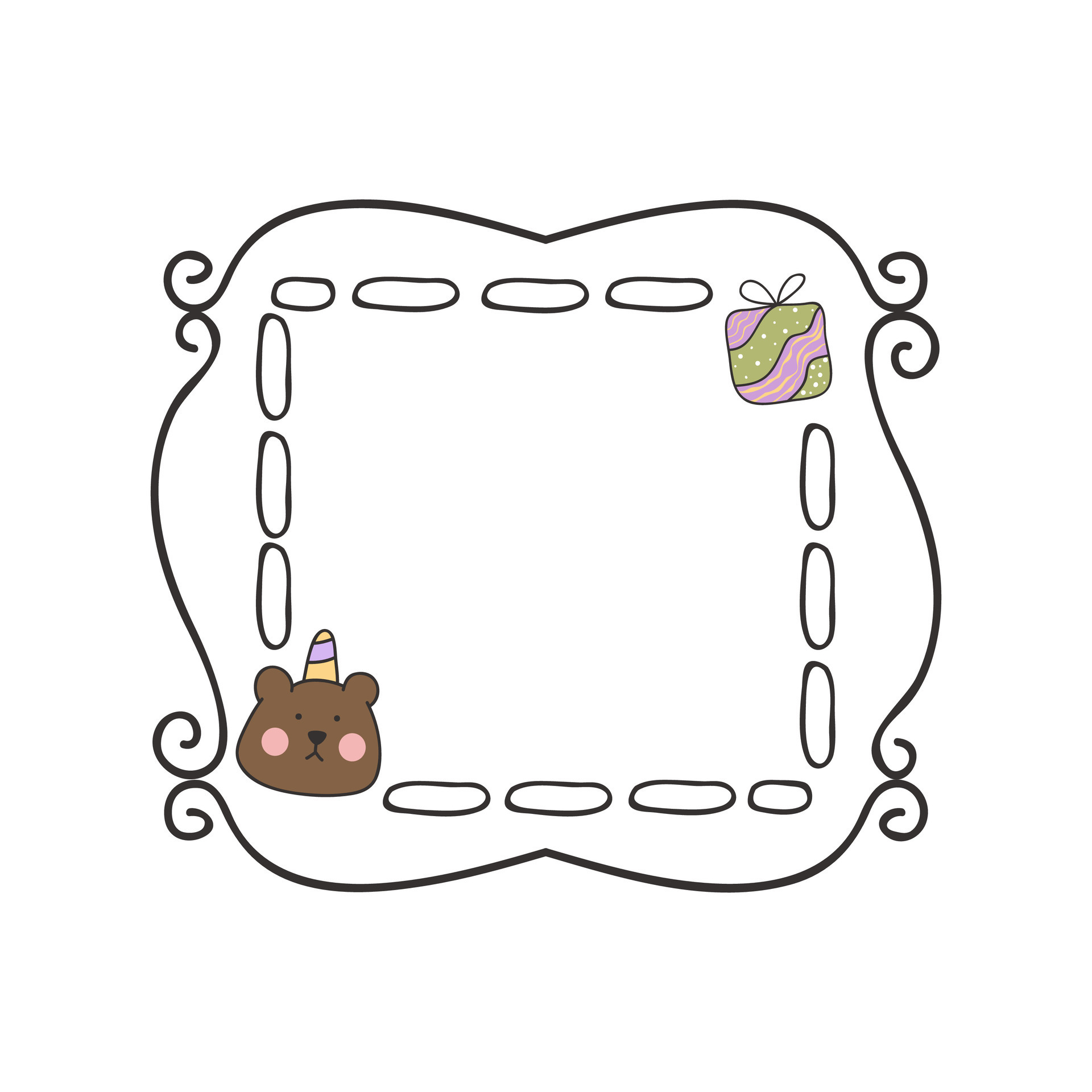 Hand Drawn Set Of Simple Frame And Border With Different Shapes Heart Square Oval Cute