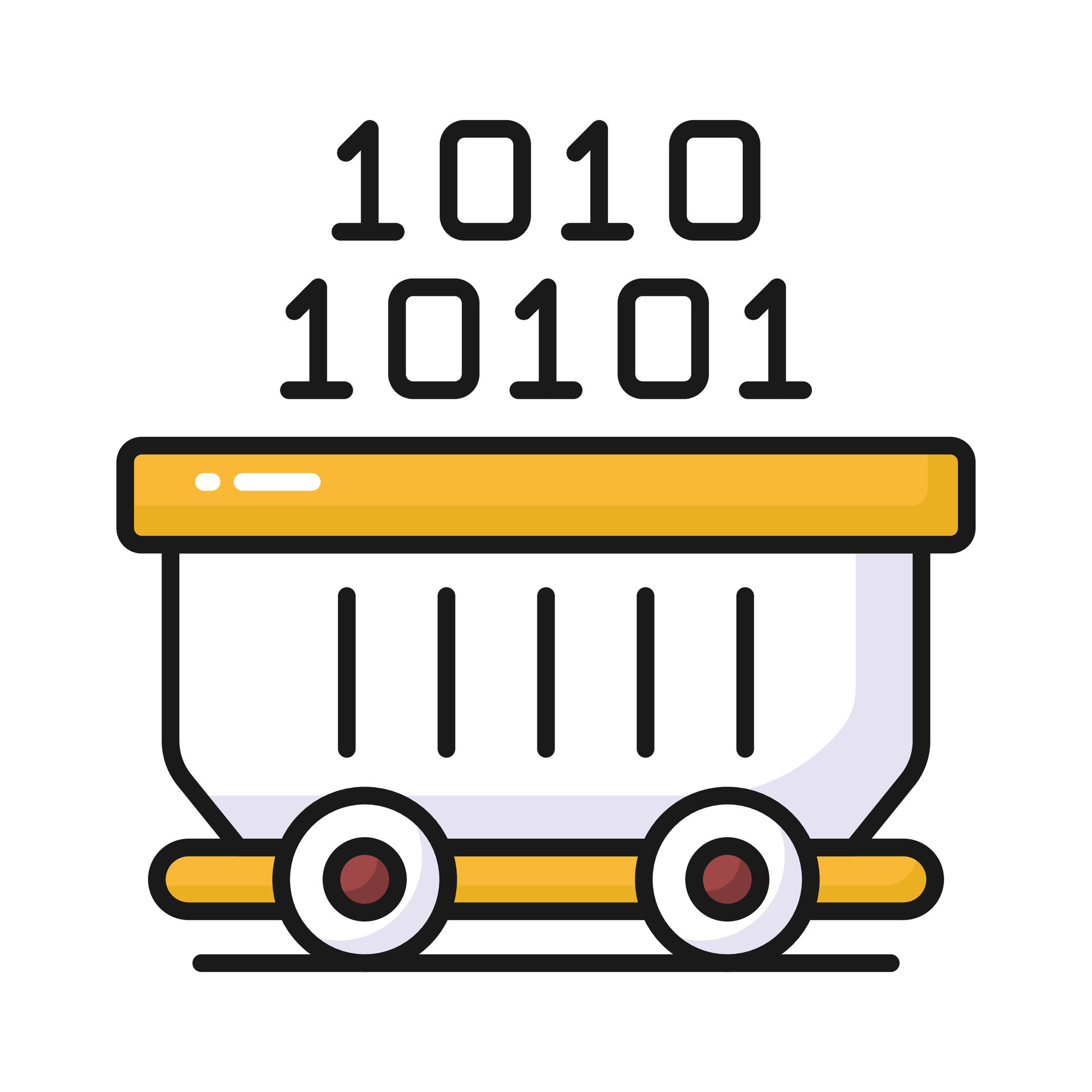 Binary coding inside a wheelbarrow denoting concept icon of data mining ...
