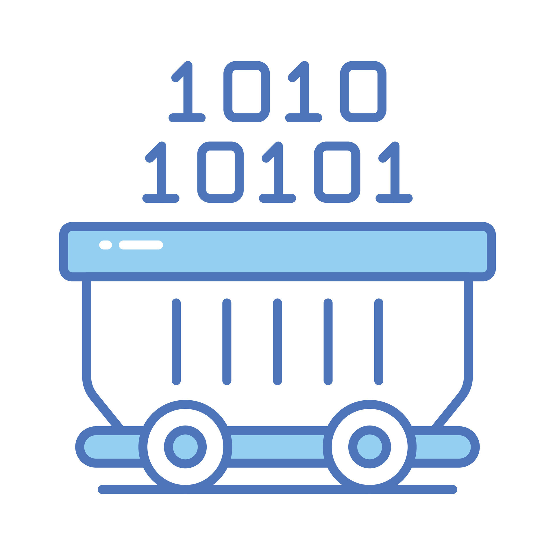 Binary coding inside a wheelbarrow denoting concept icon of data mining ...