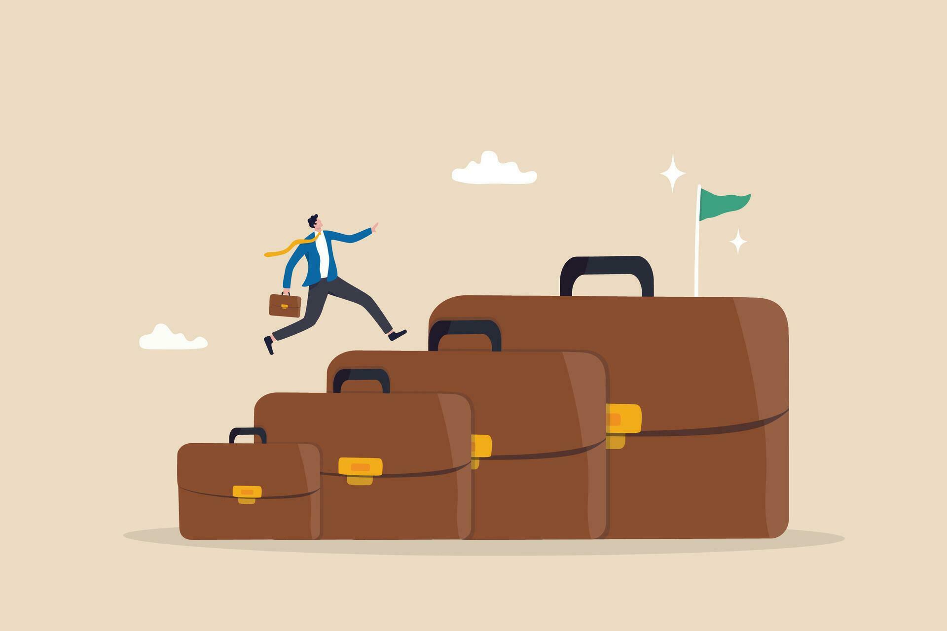 Career growth development plan, job promotion or motivation to achieve ...