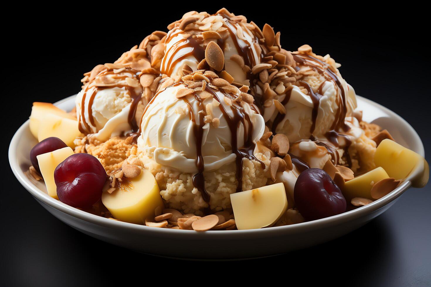A Delicious Banana Split Ice Cream Dessert With Chocolate Syrup Banana