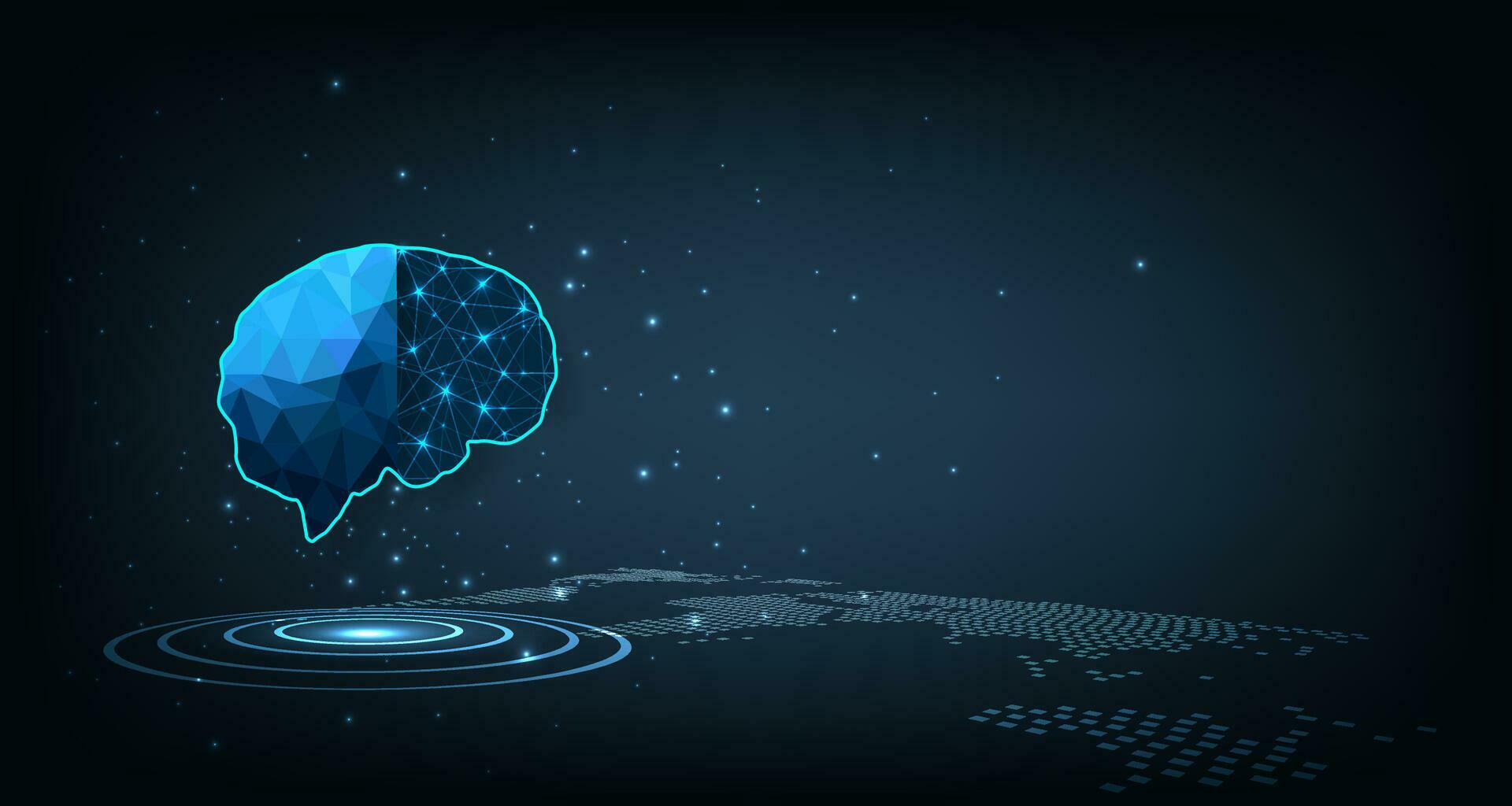 Graphic of a digital brain made from lines and triangles. 26609654 ...