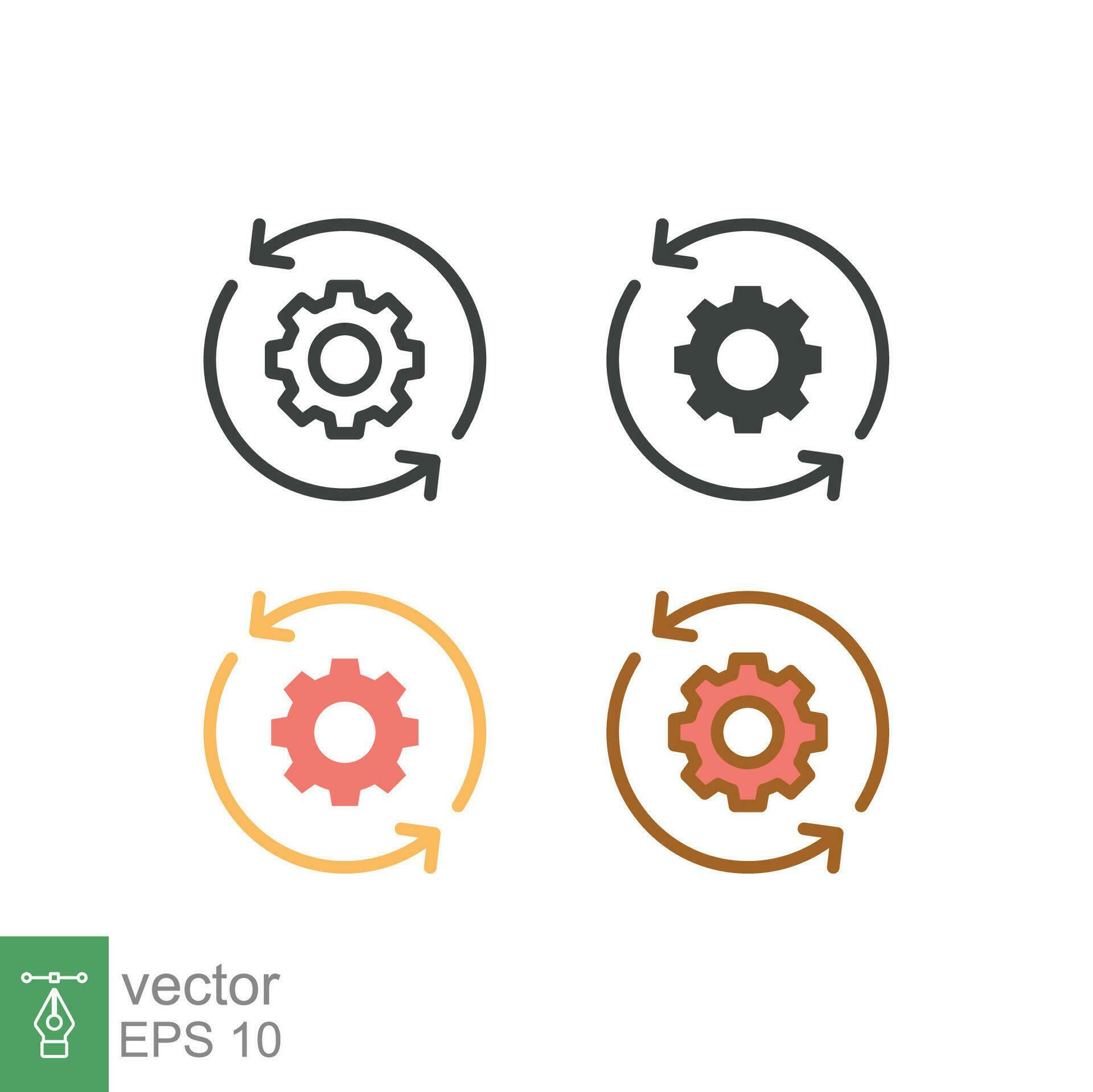 Sync setting icon. Simple outline, solid, flat style. Process, update, setup, reload, simple ...