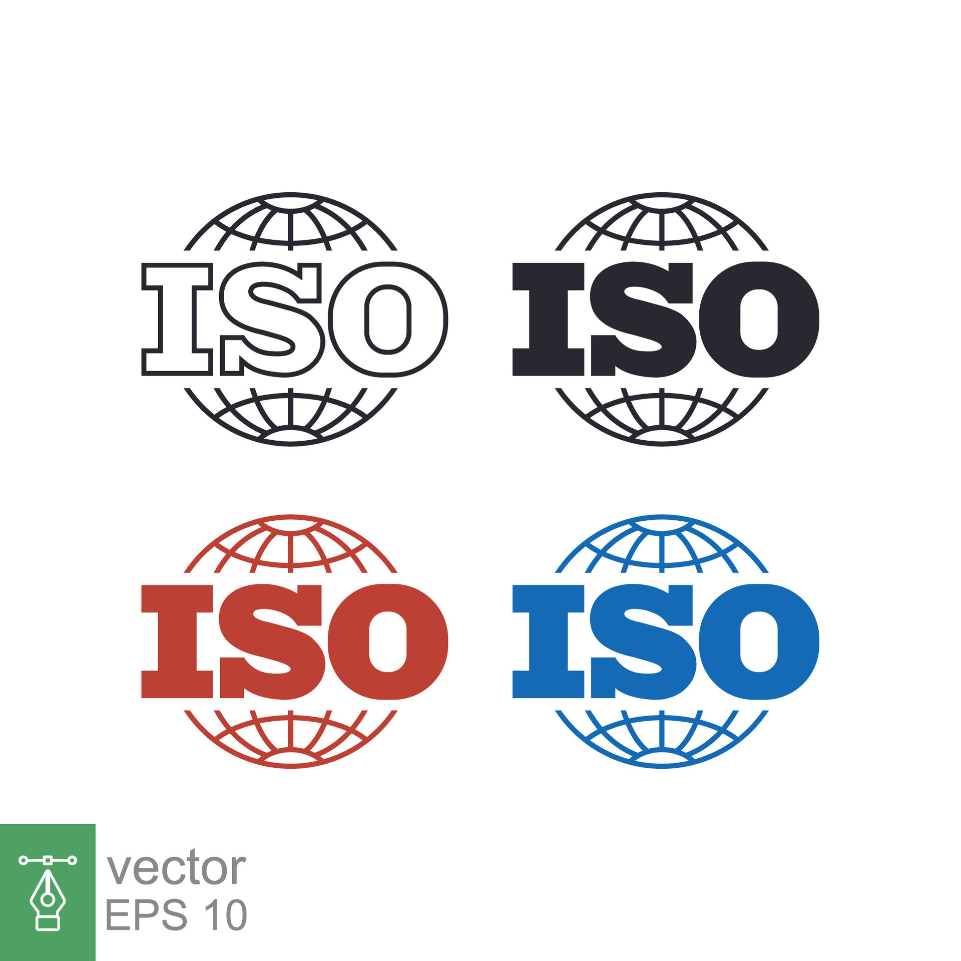ISO icon. Simple outline, solid, flat style. Certified, certificate ...