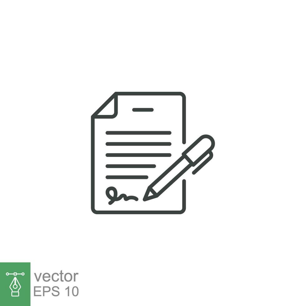 Pen Signing Contract Icon Simple Outline Style Signature Paper Thin