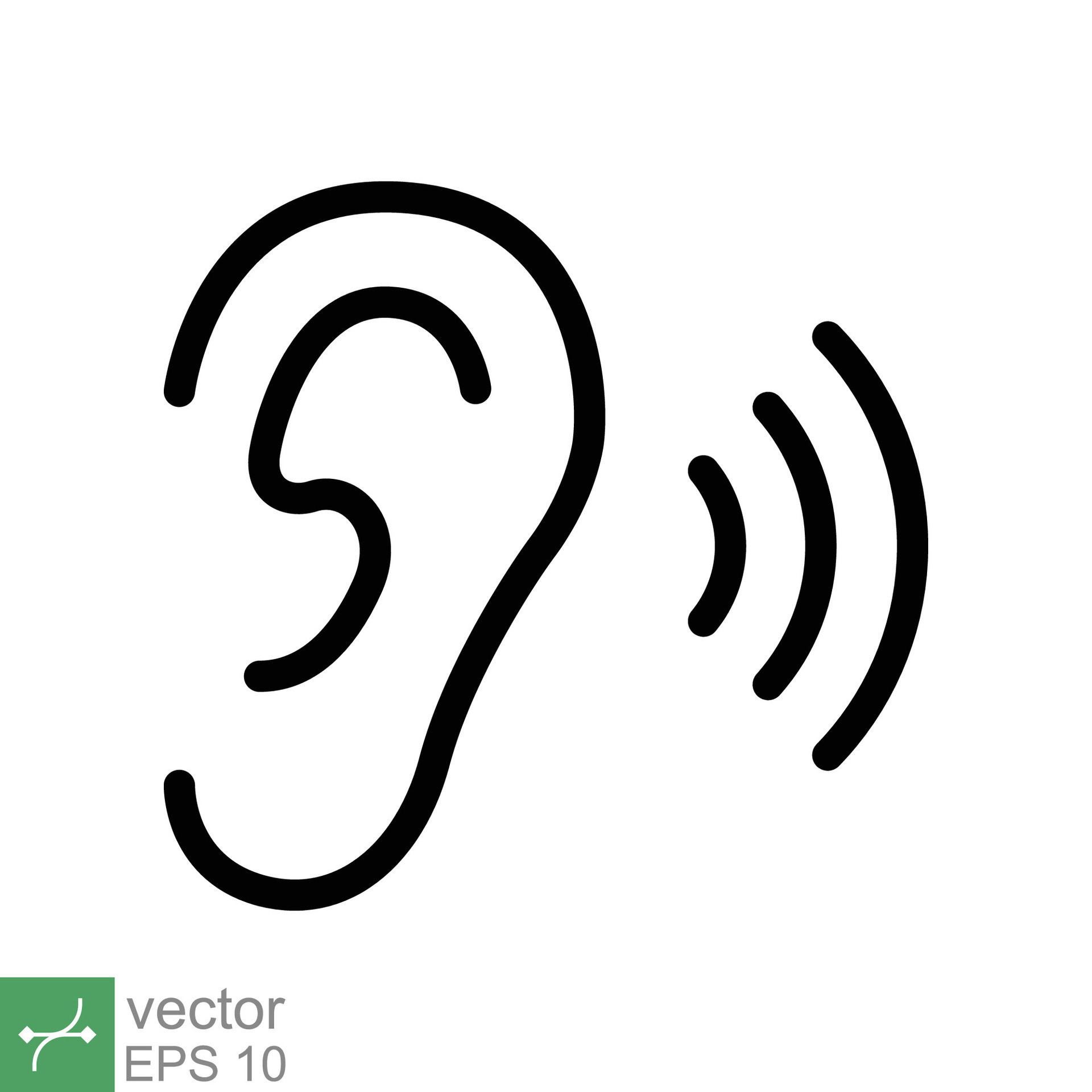 Ear listen icon. Simple outline style. Hear sound, noise, waves, deaf ... Ear listen icon. Simple outline style. Hear sound, noise, waves, deaf ...