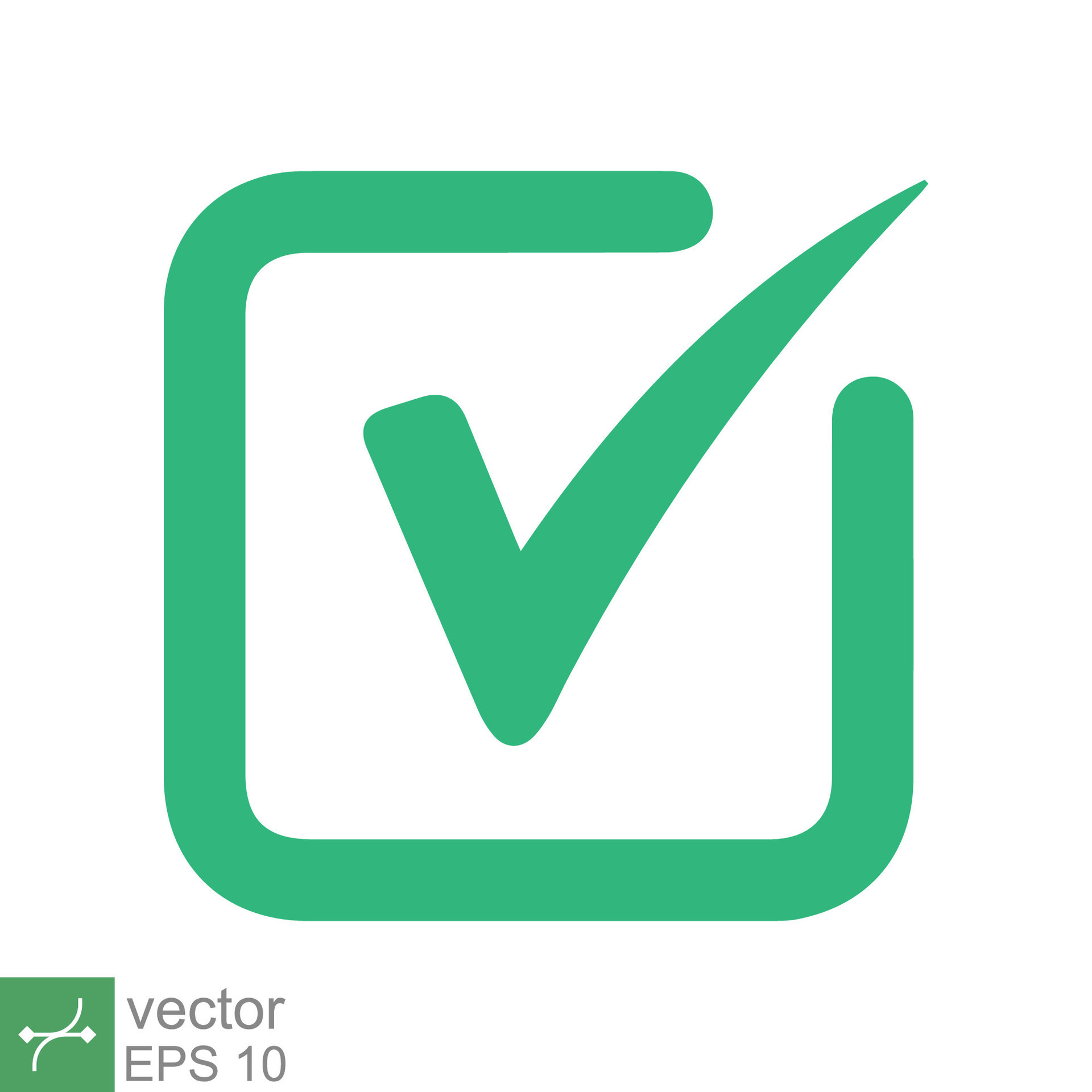Green check mark icon. Simple flat style. Tick symbol, checkbox, right, checkmark, yes, correct ...