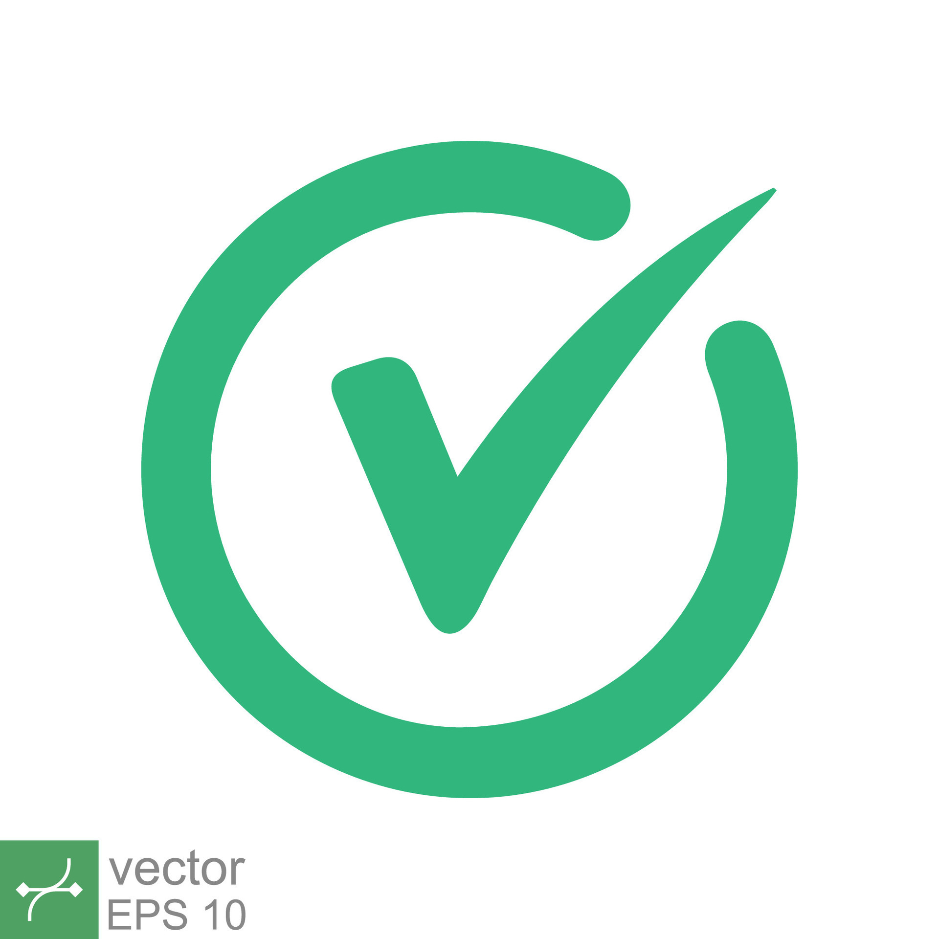 Green Check Mark Icon Simple Flat Style Tick Symbol Checkbox Right