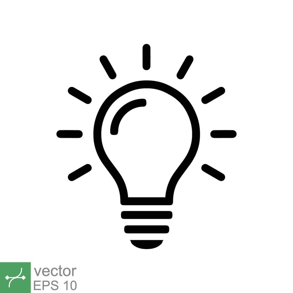Light bulb icon. Simple outline style. Creative, analytical thinking processing, electrical lamp ...