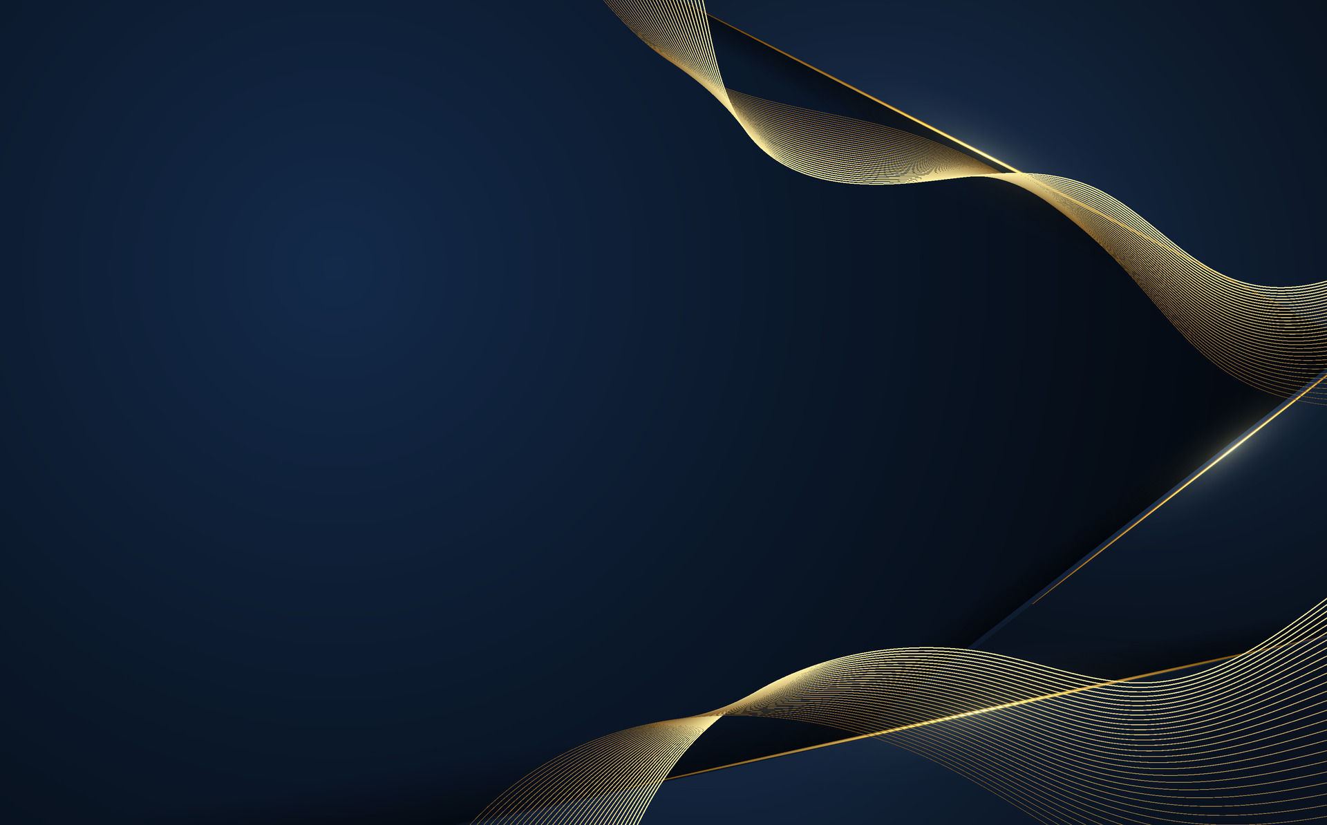 Abstract Gradient Blue Template Decorative Artwork Overlapping With Golden Stripe Line