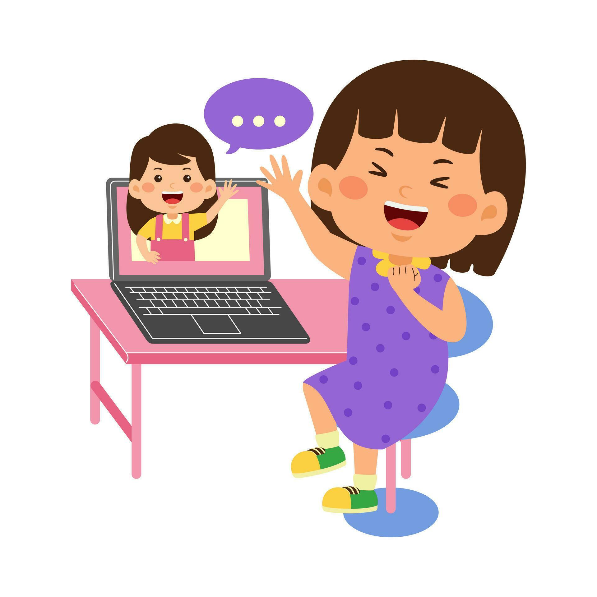 cute little kid use laptop vector illustration 26617449 Vector Art at ...