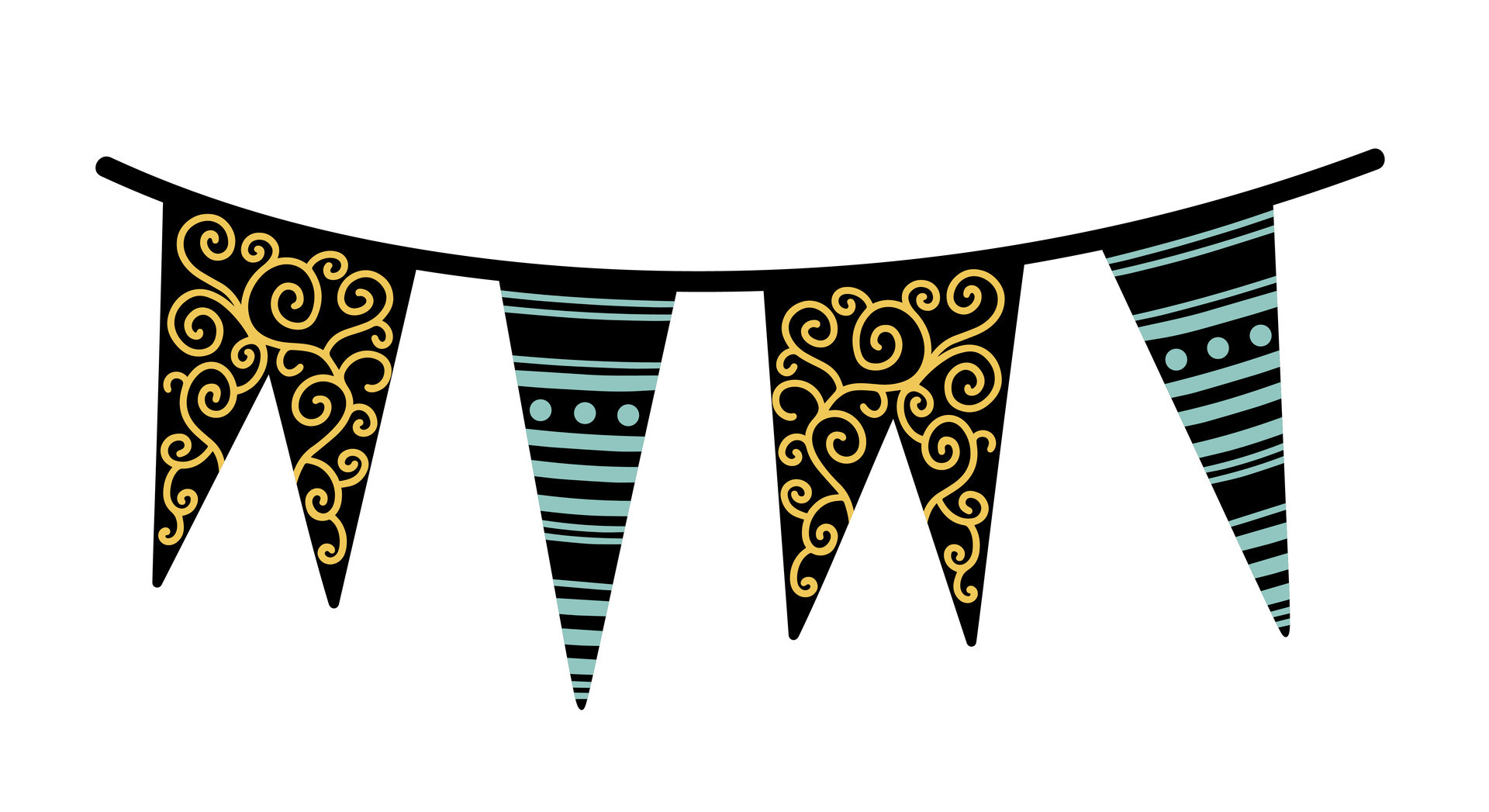 Festive garland vector icon. Flags with ethnic pattern - spiral, stripes, polka dots. Triangular ...