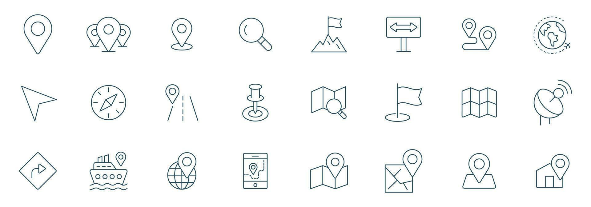 Navigation vector line icon set. location, map, GPS, place, address, pointer, direction, icons ...