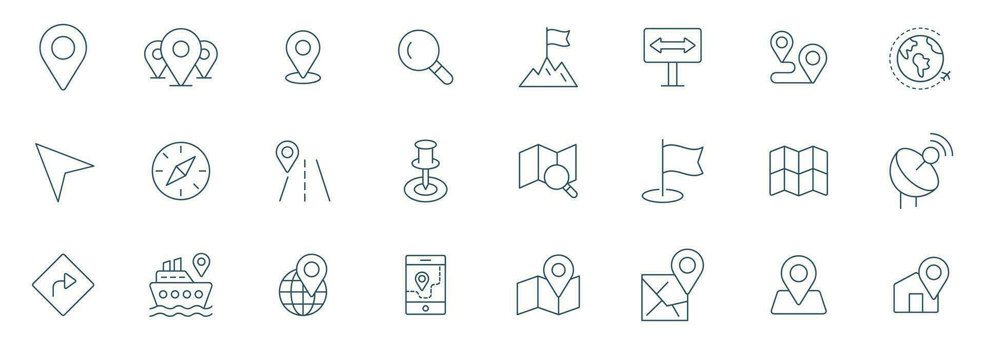 Navigation vector line icon set. location, map, GPS, place, address, pointer, direction, icons ...