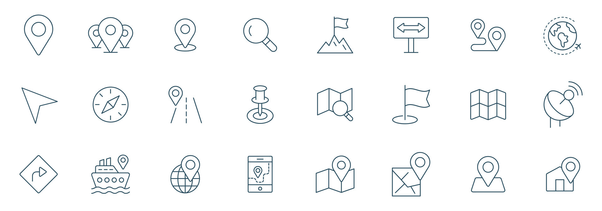 Navigation Vector Line Icon Set Location Map Gps Place Address