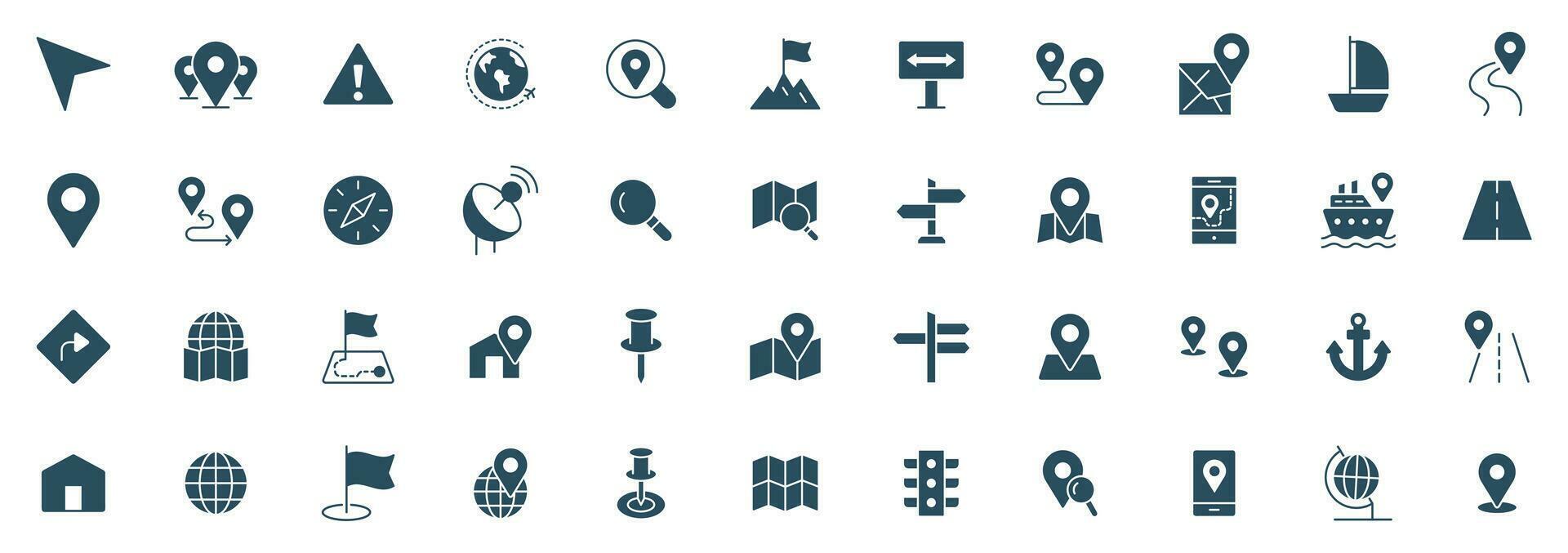 Navigation Line Icons vector. symbol of map location, Route, Marker, road trip and navigate ...
