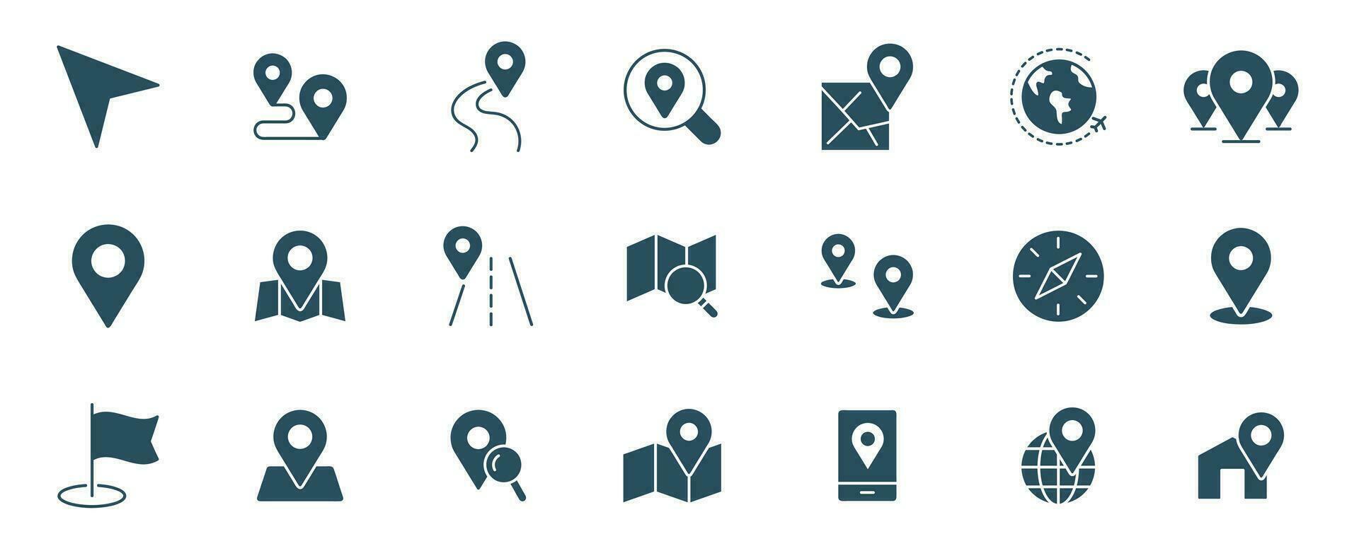 Maps And Navigation Icon vector. symbol of location, geo map, route, and navigate solid ...