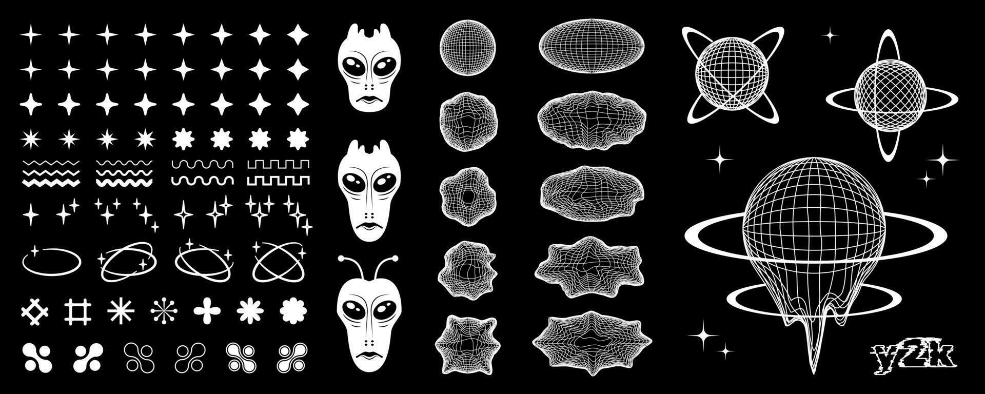 Retro shapes set, big collection of 200s y2k nostalgic elements, brutalism symbols and ...