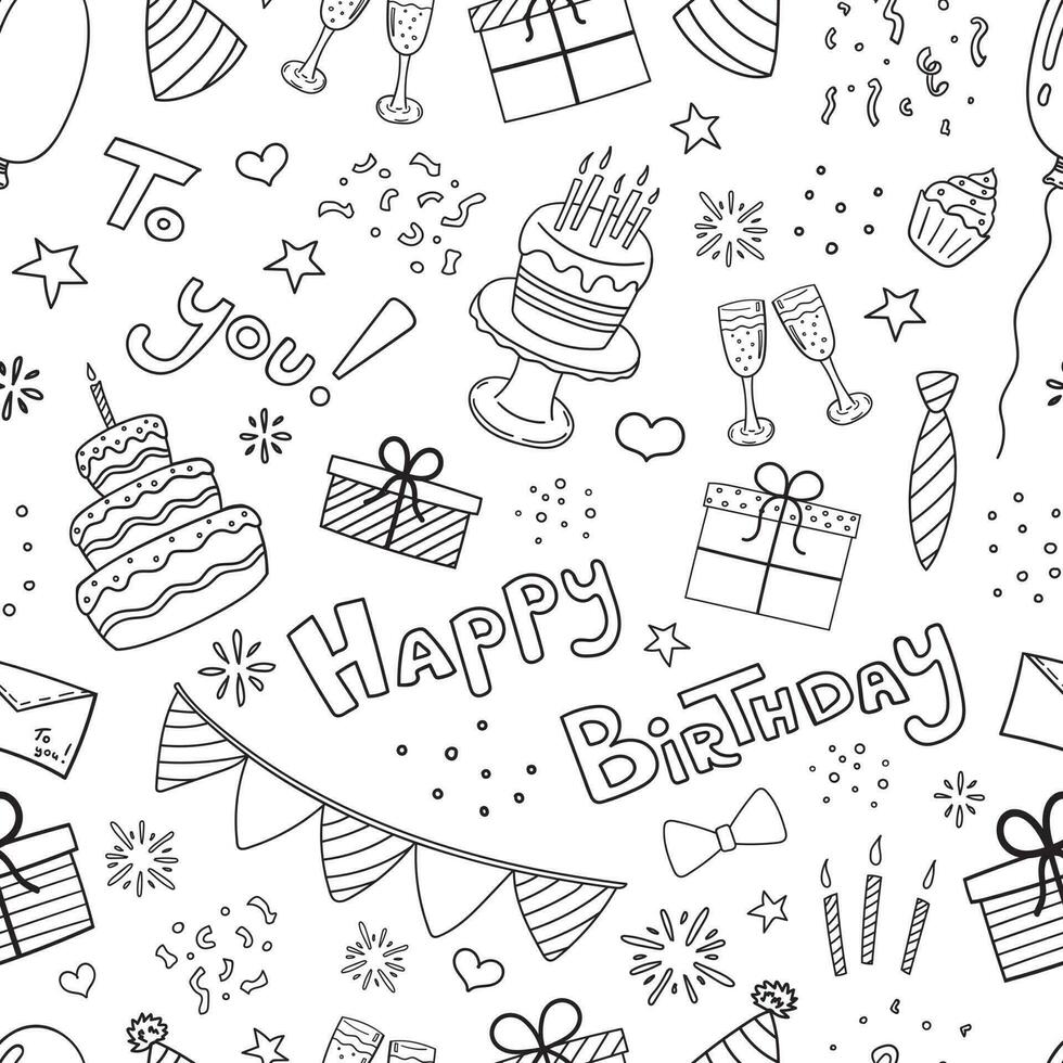 Black and white doodle pattern with birthday elements 26634150 Vector ...