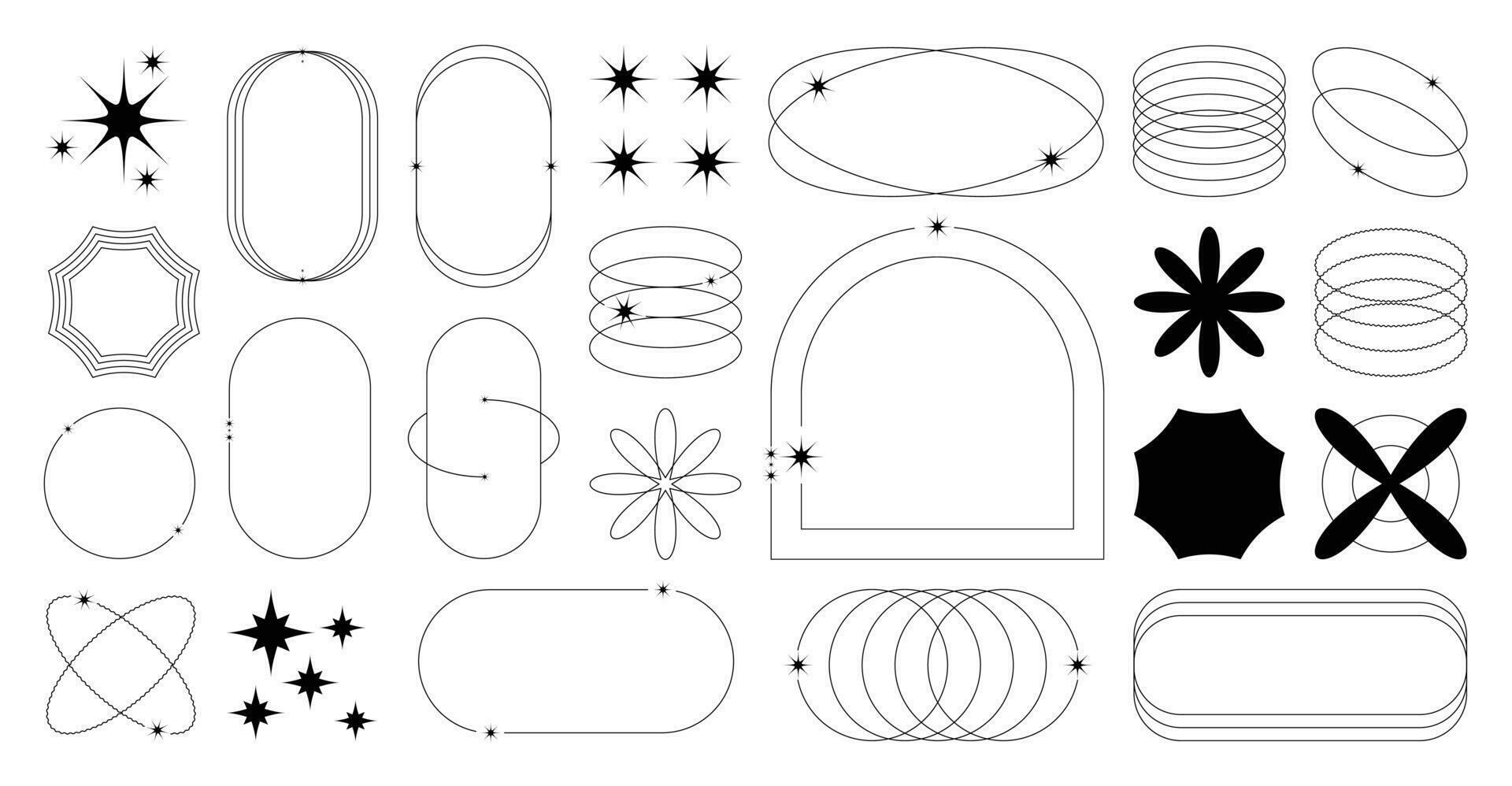 Set of geometric shapes in trendy 90s style. Black trendy design with ...