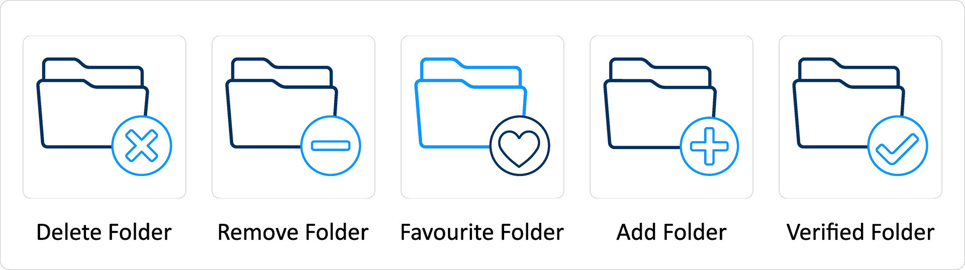 A set of 5 Extra icons as delete folder, remove folder, favorite folder ... A set of 5 Extra icons as delete folder, remove folder, favorite folder ...