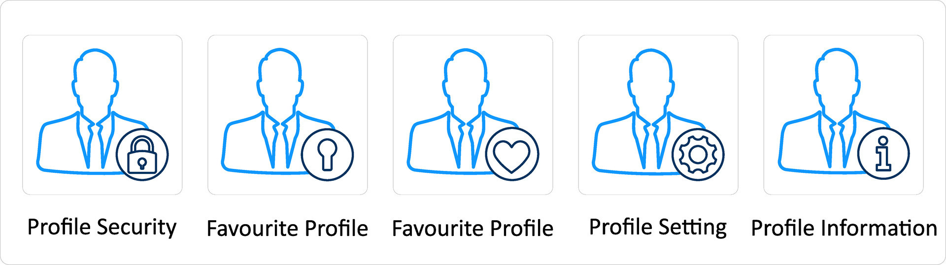 A set of 5 Extra icons as profile security, favorite profile, profile ...