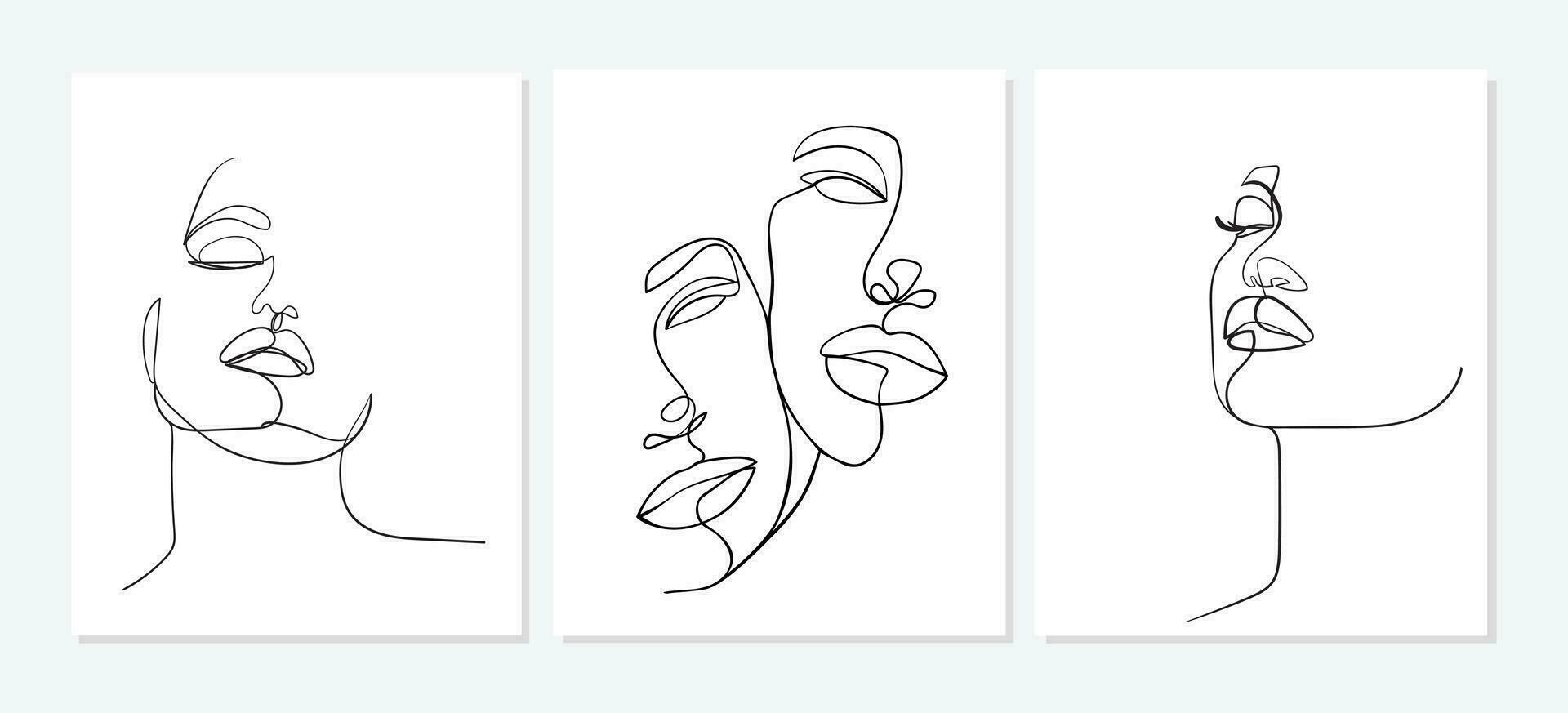 Set Of Faces Simple Minimalist Vector Illustration Of Beautiful Woman