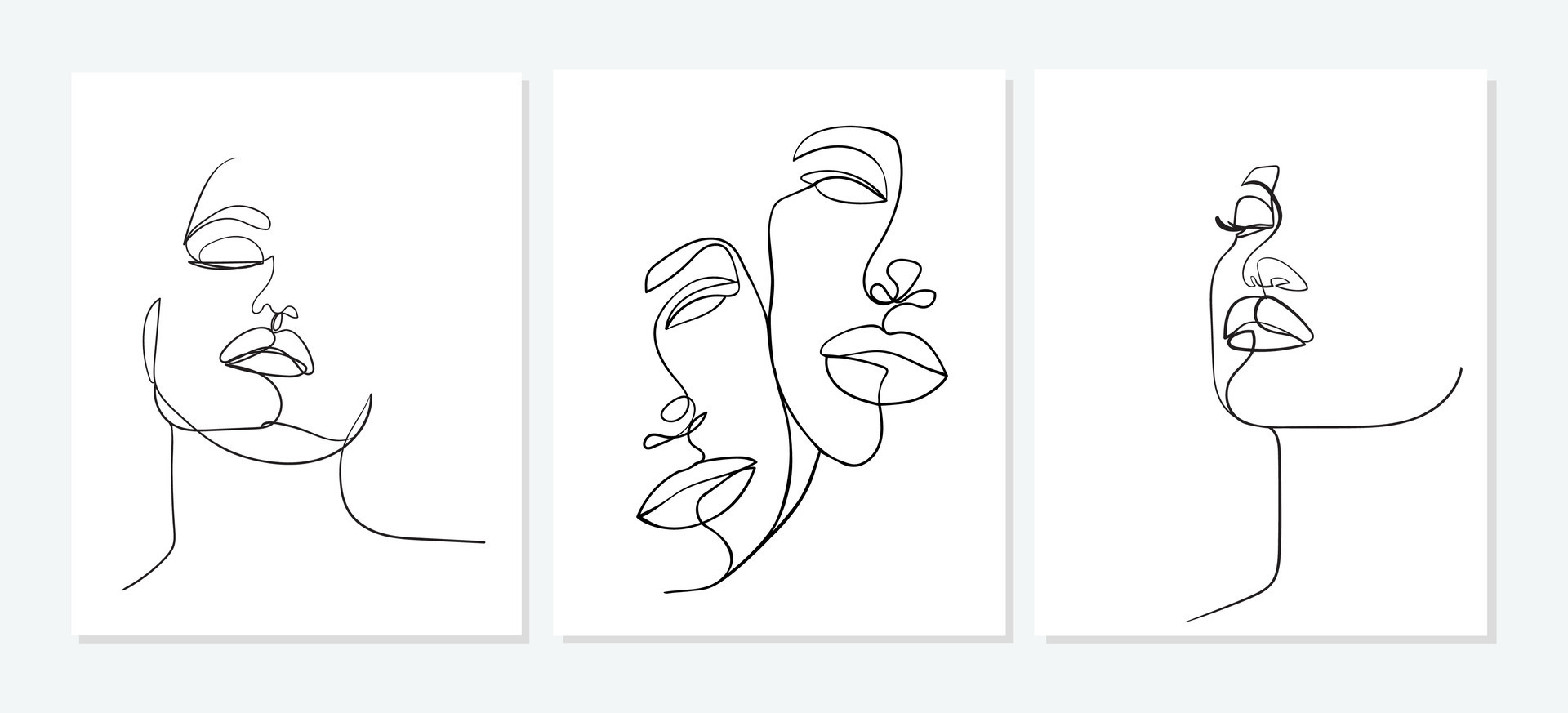 Set Of Faces Simple Minimalist Vector Illustration Of Beautiful Woman