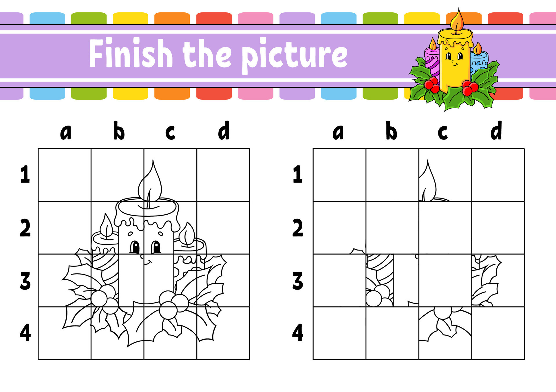 Finish the picture. Coloring book pages for kids. Education developing ...