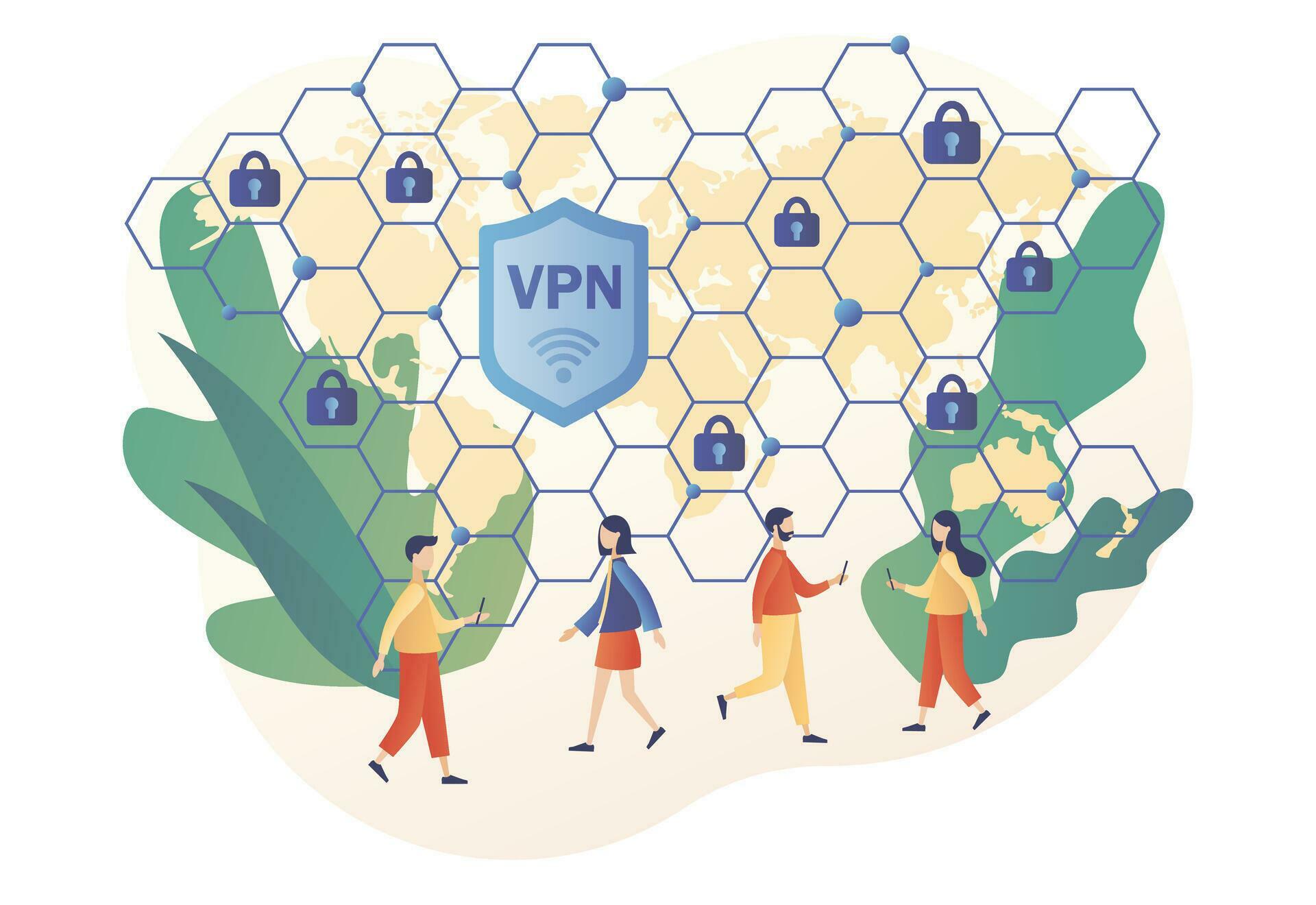 VPN service concept. Virtual Private Network. Cyber security, secure web traffic, data ...