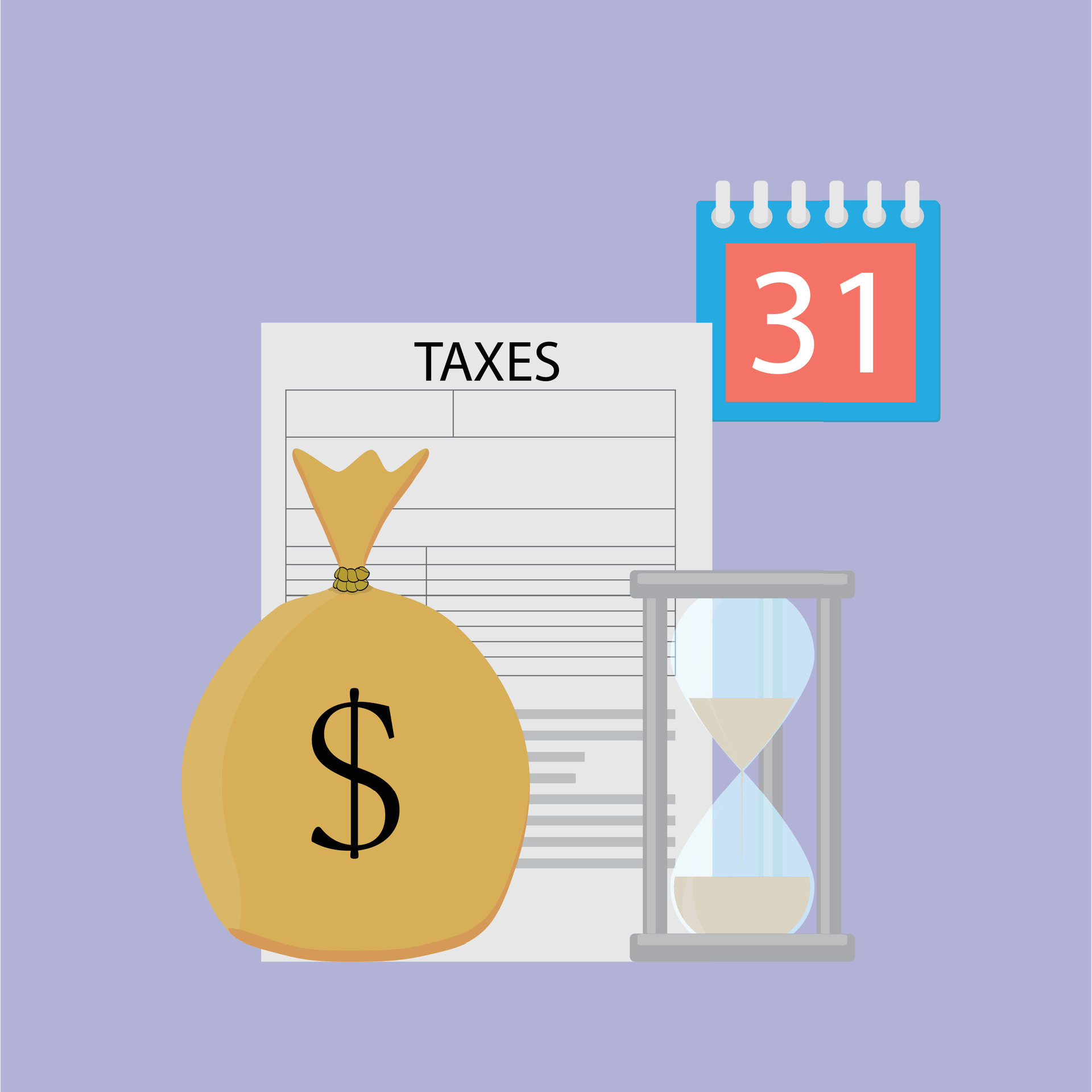 Tax day vector concept. Hourglass and money, account tax illustration ... Tax day vector concept. Hourglass and money, account tax illustration ...