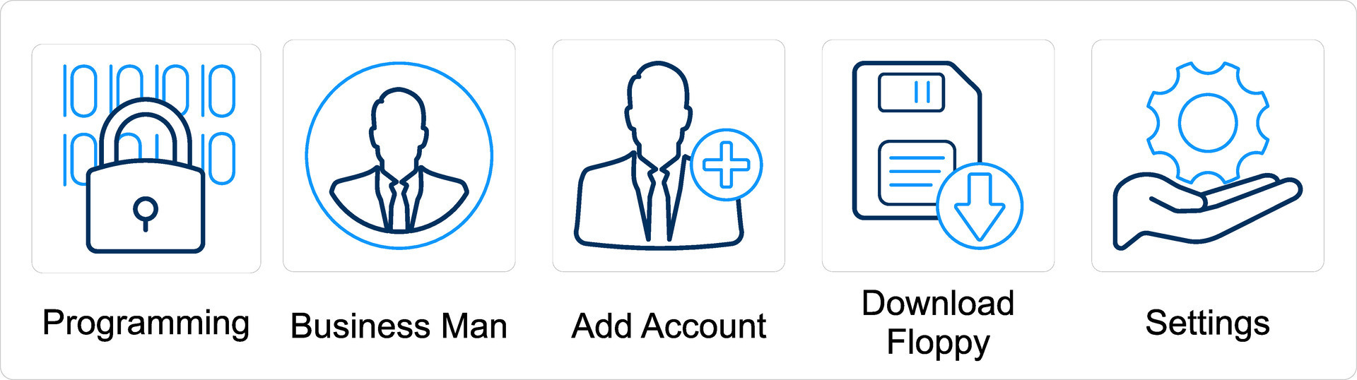 A set of 5 mix icons as programming, businessman, add account 26647554 ...